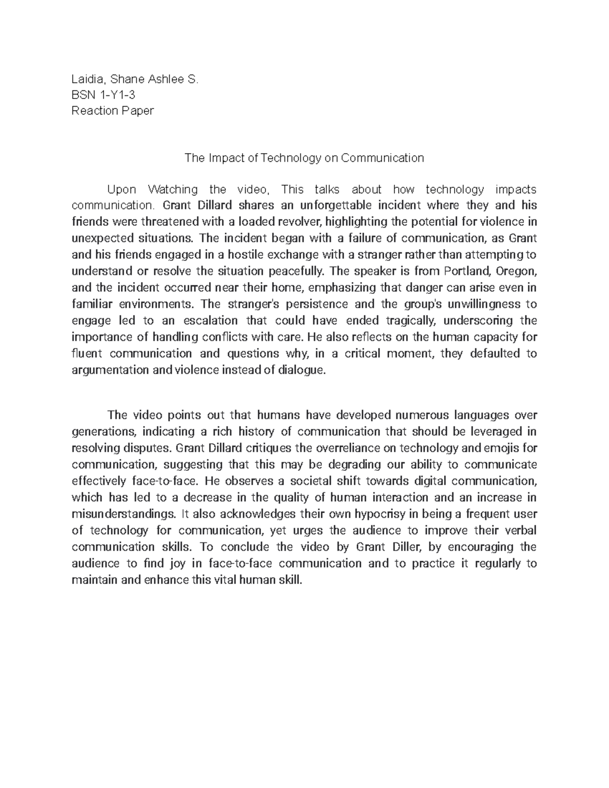 Reaction Paper - Laidia, Shane Ashlee S. BSN 1-Y1- Reaction Paper The ...