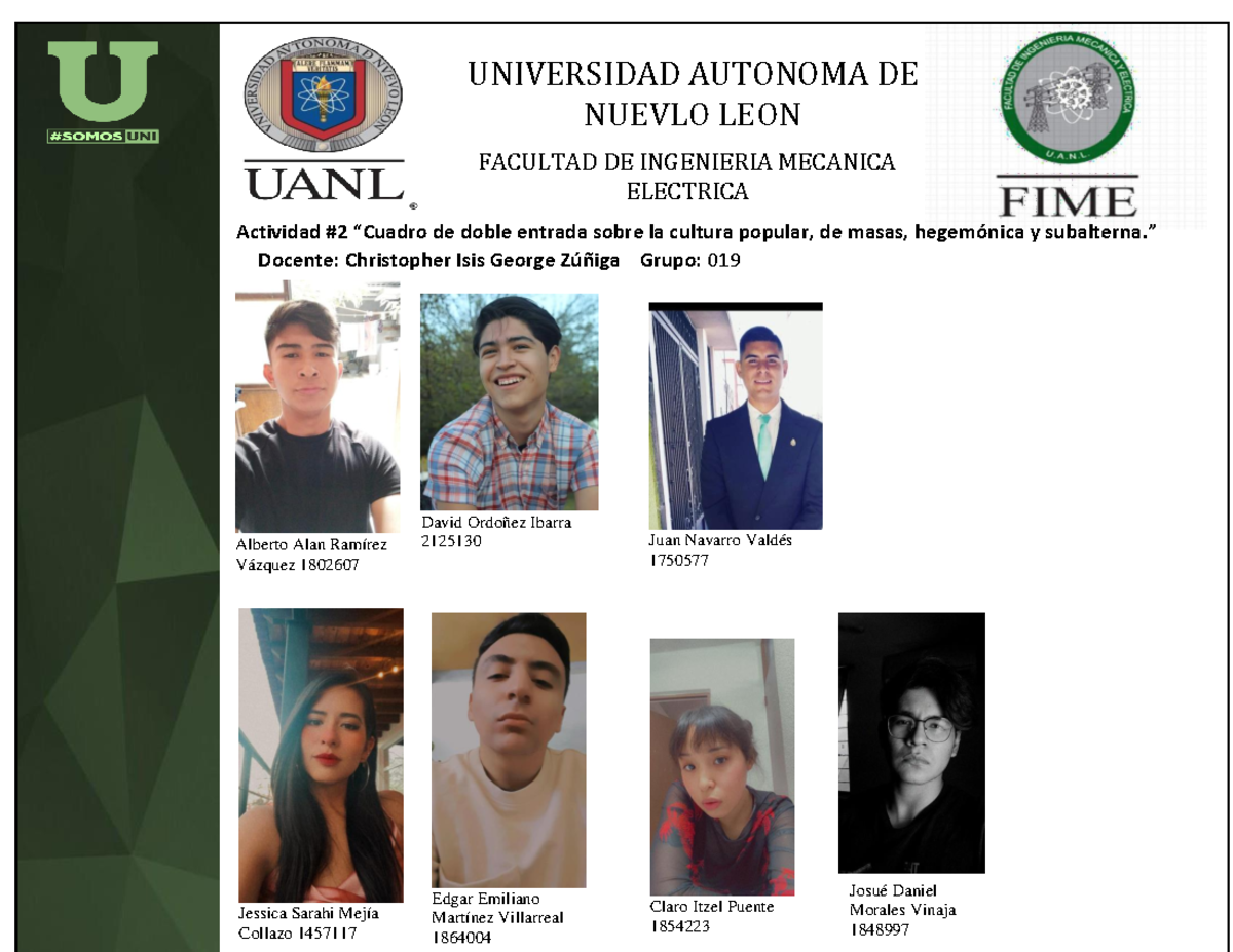 AF2 Cuadro DE Cultura EQ - UNIVERSIDAD AUTONOMA DE NUEVLO LEON FACULTAD DE INGENIERIA MECANICA ...