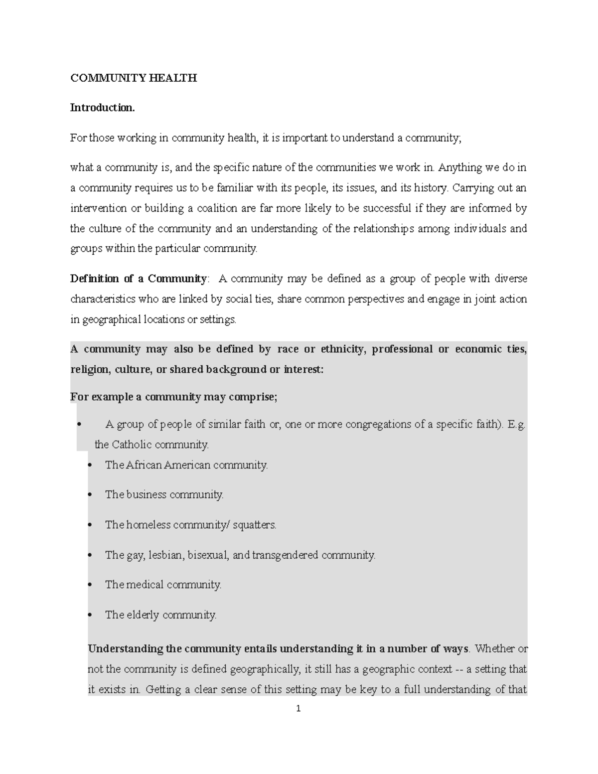 Community Health introduction - COMMUNITY HEALTH Introduction. For ...