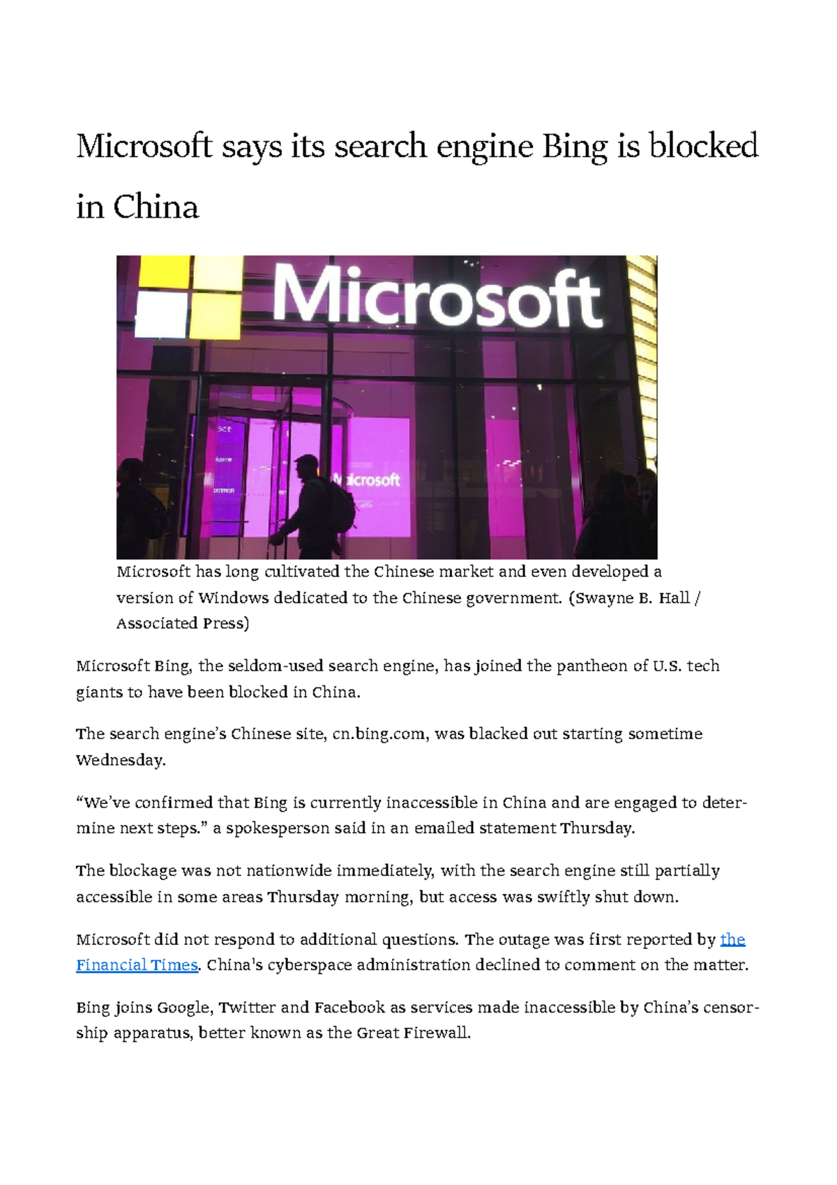 Bing Blocked - 2 - Grade: A- Microsoft says its search engine Bing is ...