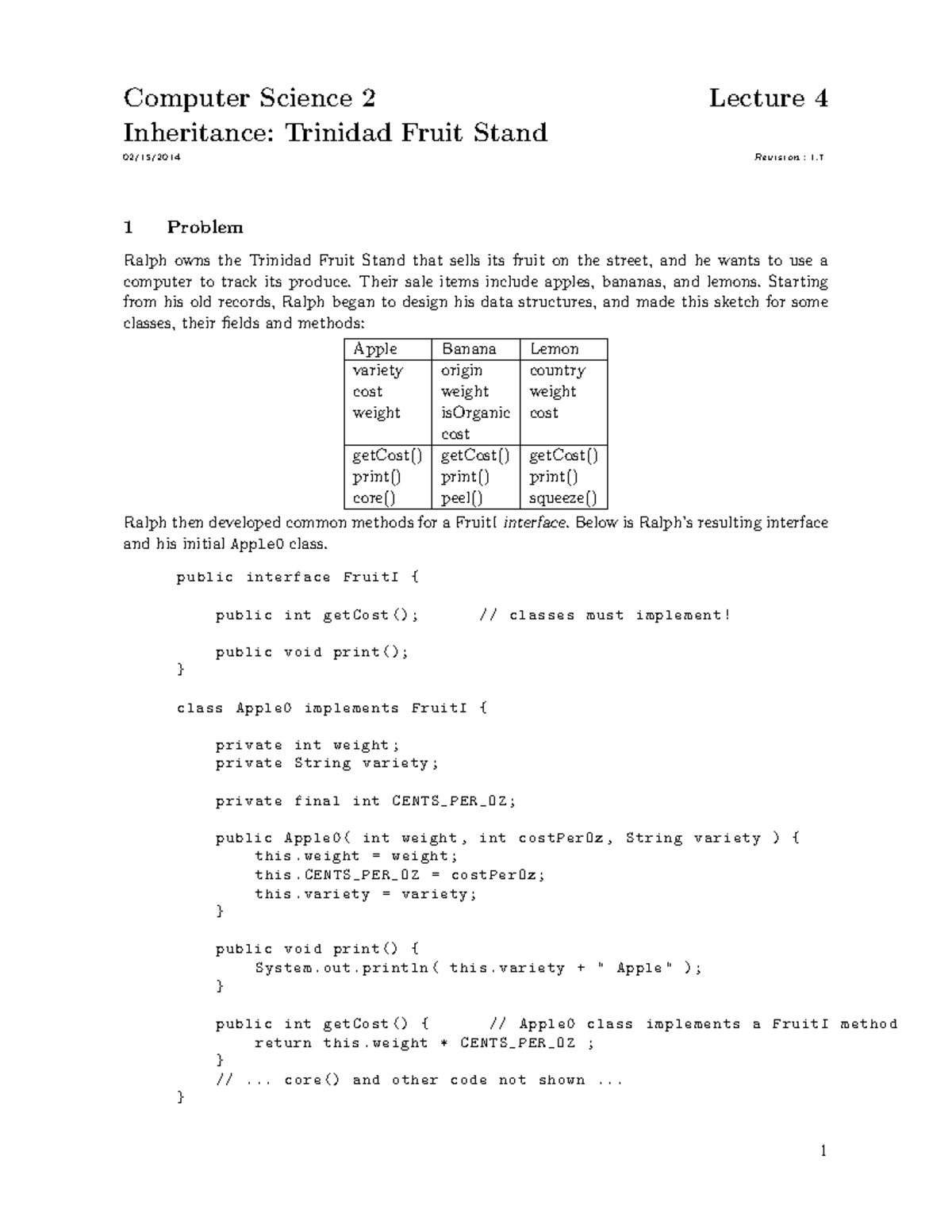 Inheritance-stu - Maria Cepeda - Computer Science 2 Lecture 4 Inheritance: Trinidad Fruit Stand ...