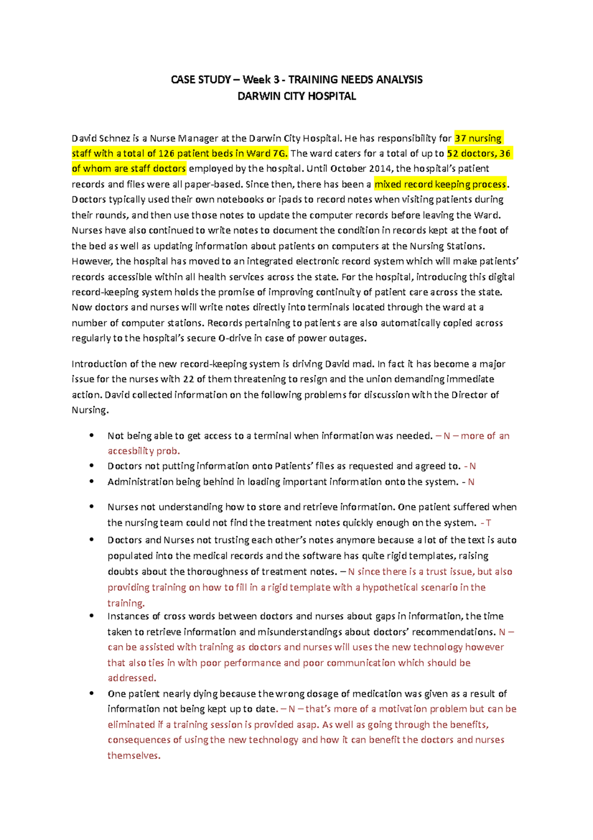 TNA case study week 3 - Homework questions for the tutorials - CASE STUDY – Week 3 - TRAINING ...