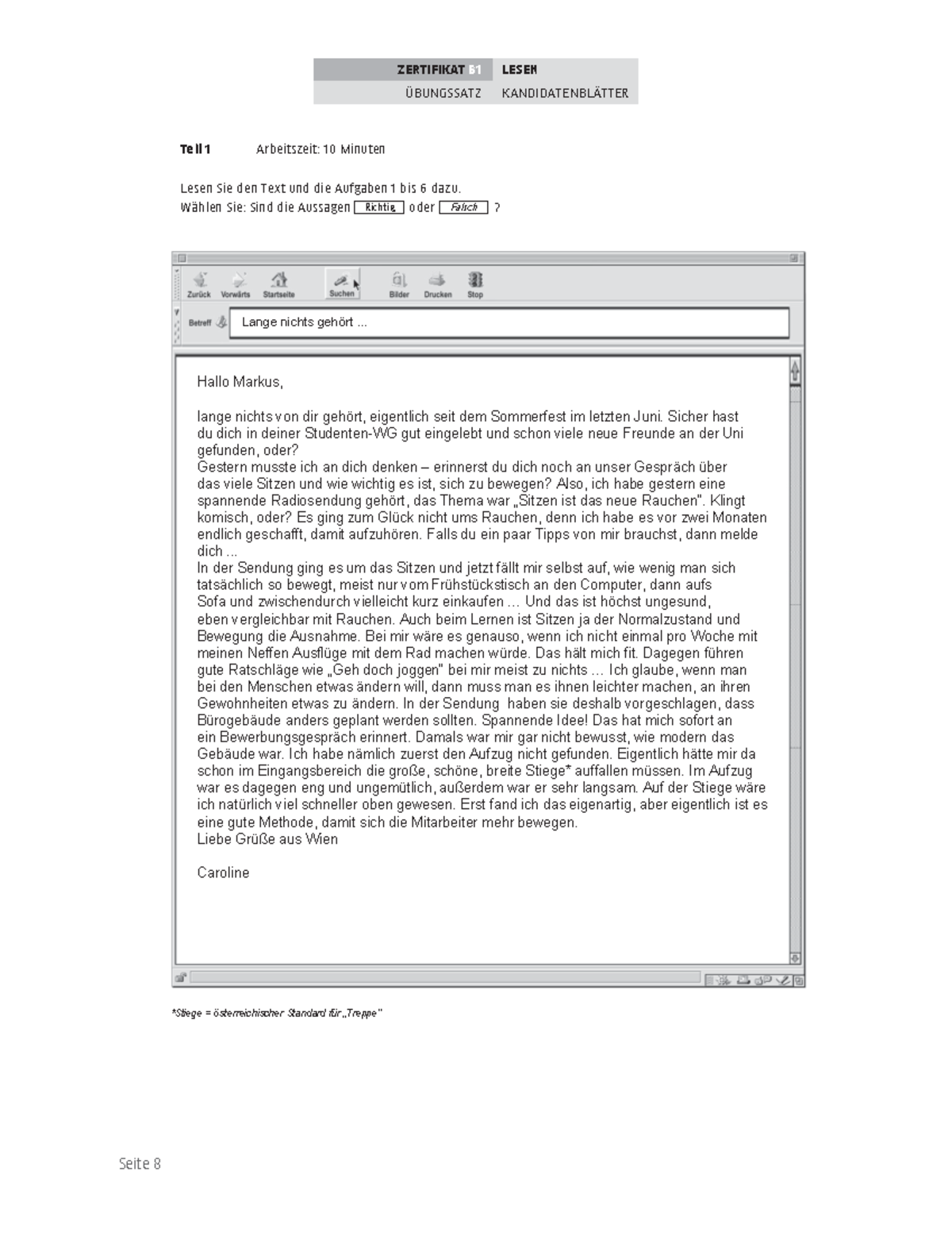 B1-1 - Übungen - ####### ÜBUNGSSATZ ####### ZERTIFIKAT B ####### KANDIDATENBLÄTTER ####### LESEN ...