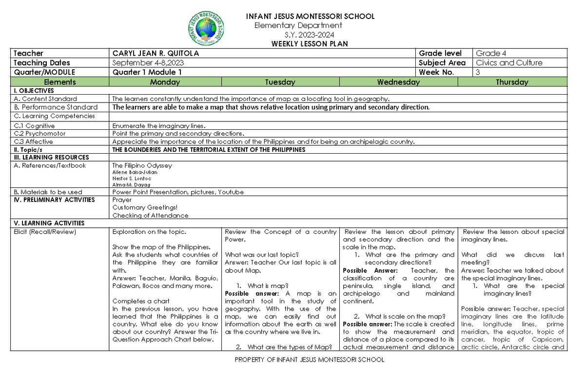 Grade 4 Module 1 Week 3 - INFANT JESUS MONTESSORI SCHOOL Elementary ...