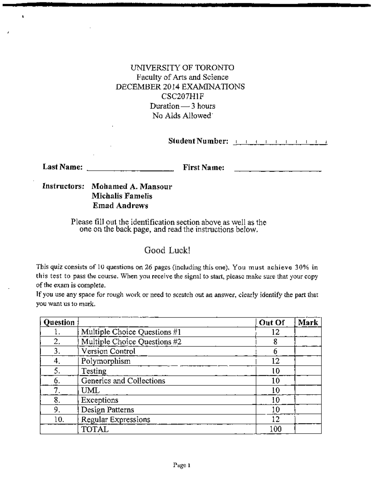 Exam December 2014, questions - Final exam for fall term - UNIVERSITY ...