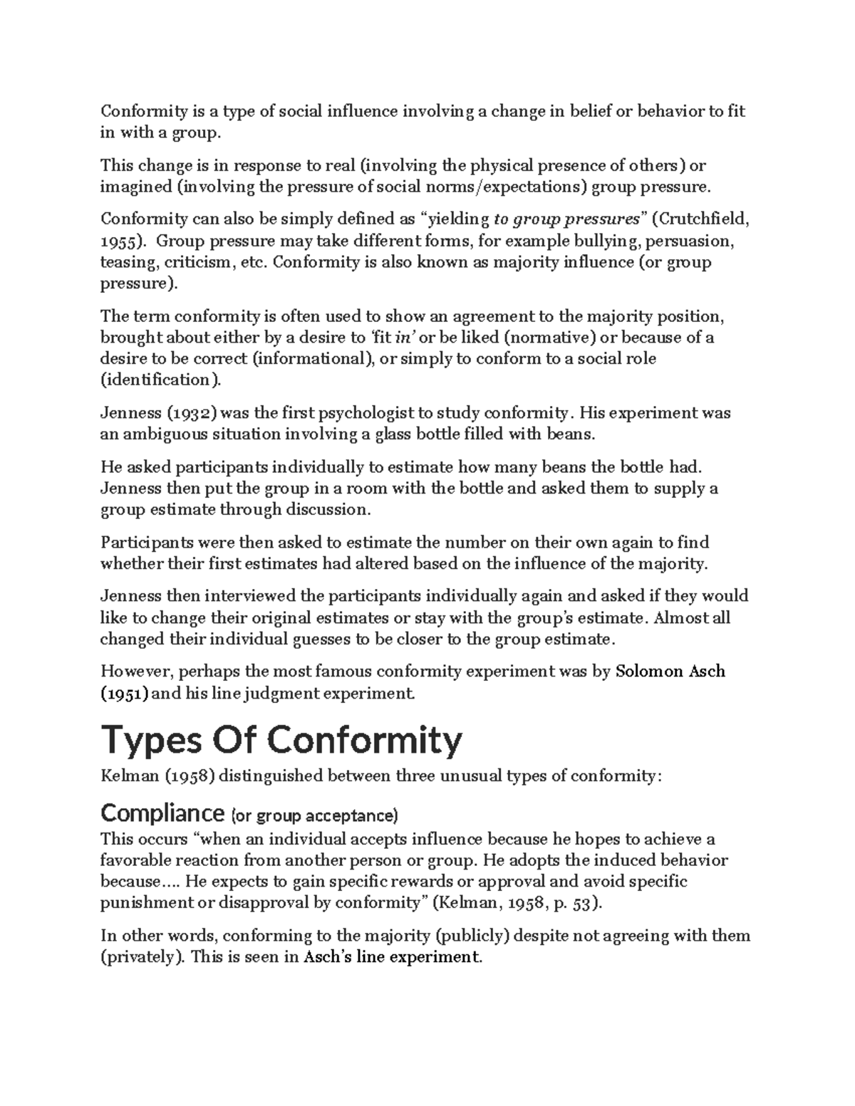 Conformity Notes - Conformity is a type of social influence involving a ...