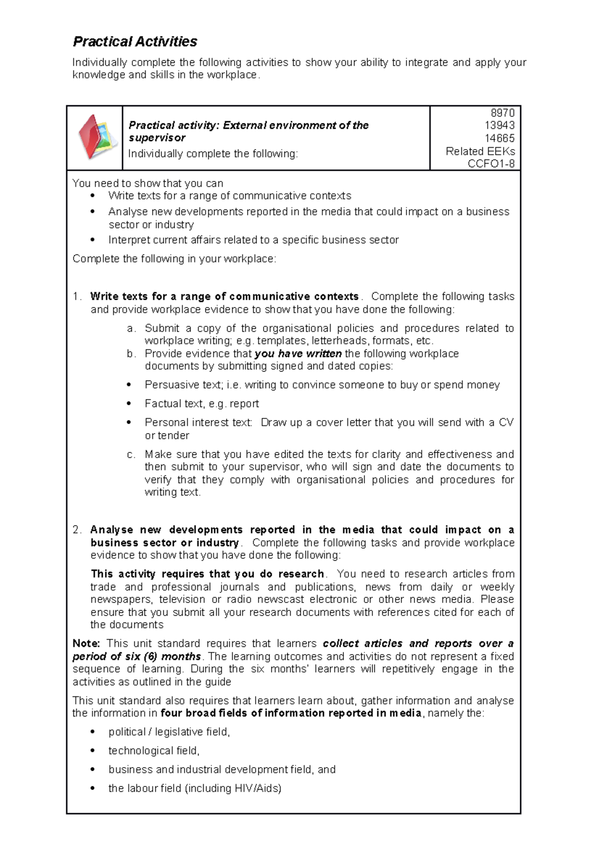 Practical - Practical activity: External environment of the supervisor ...
