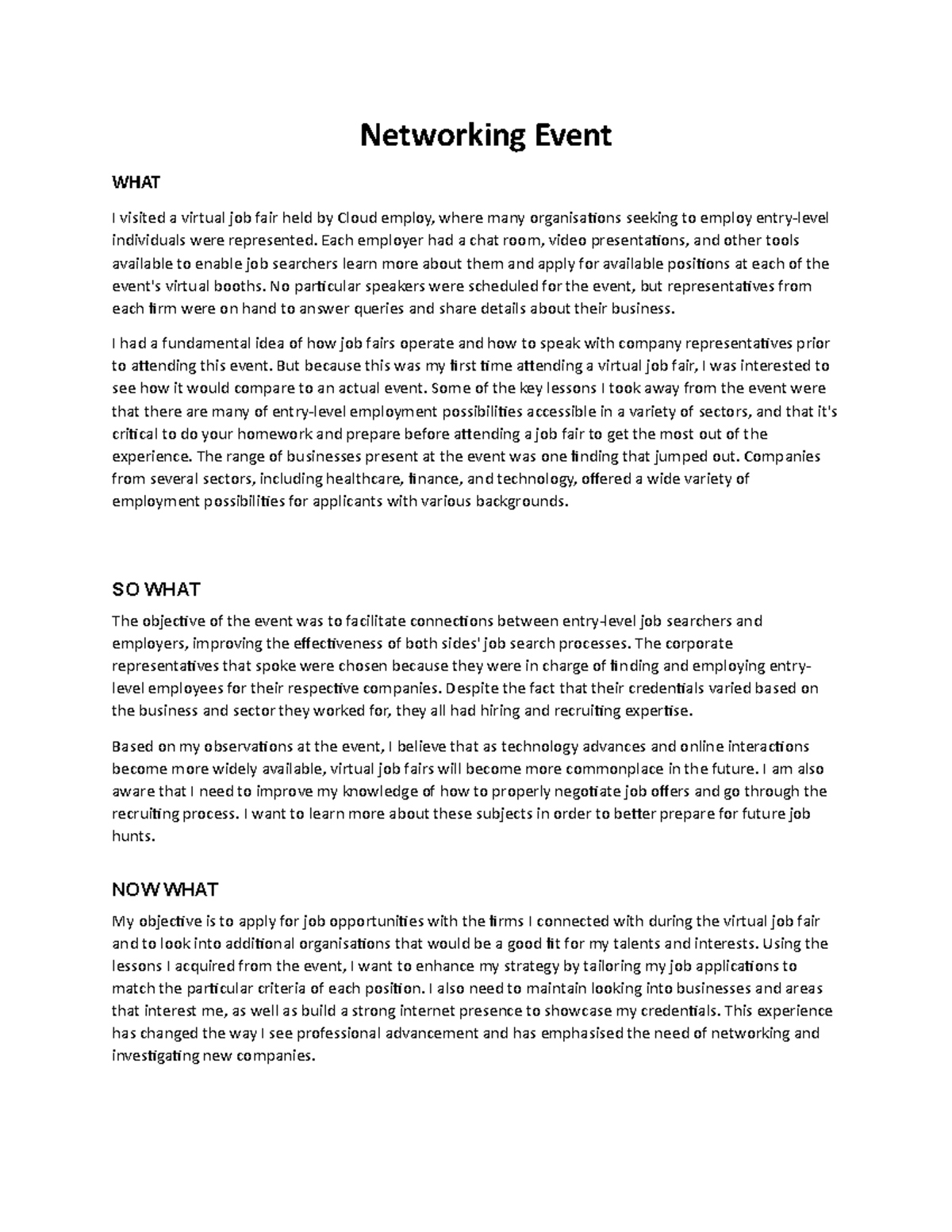 Networking Event - Networking Event WHAT I visited a virtual job fair ...