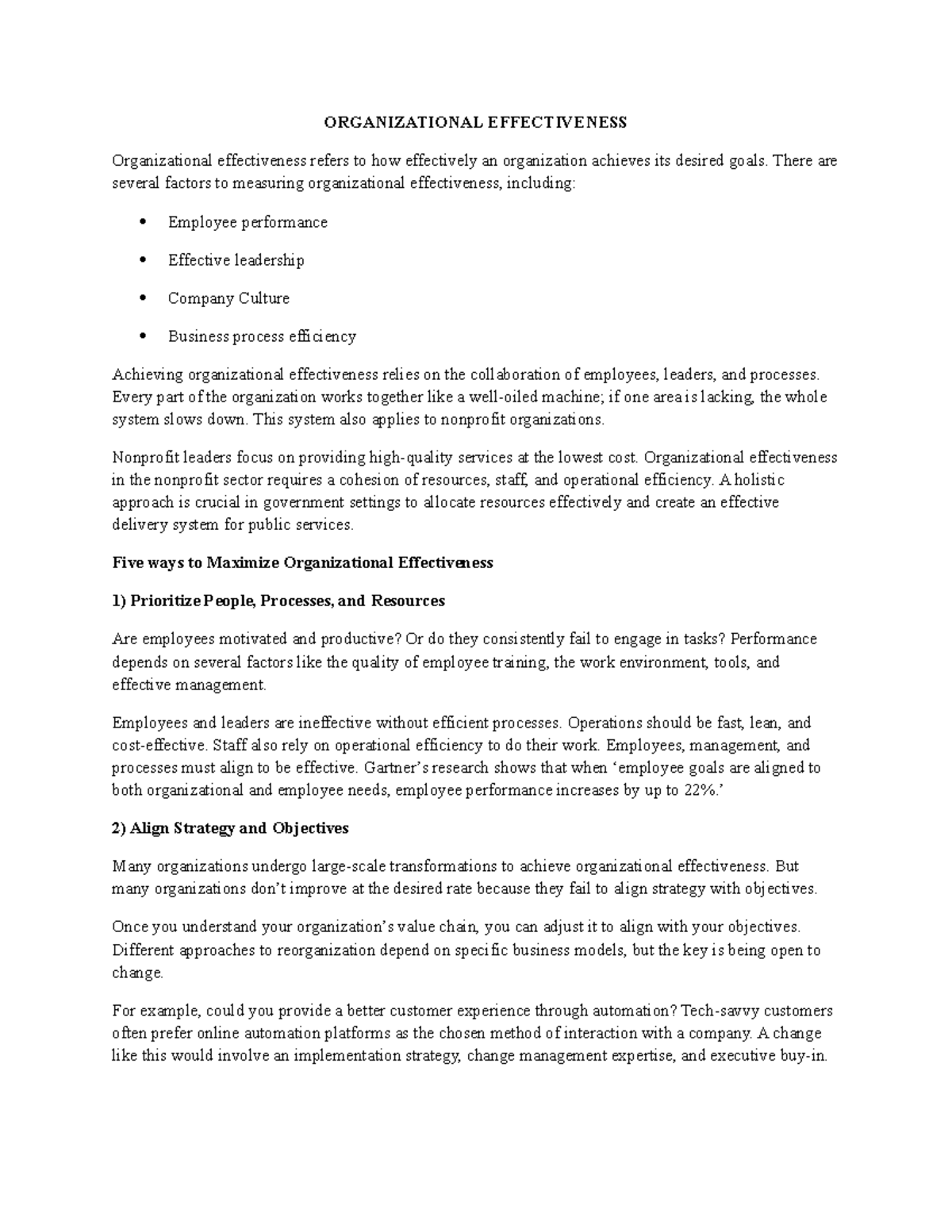 Organizational Effectiveness - ORGANIZATIONAL EFFECTIVENESS ...