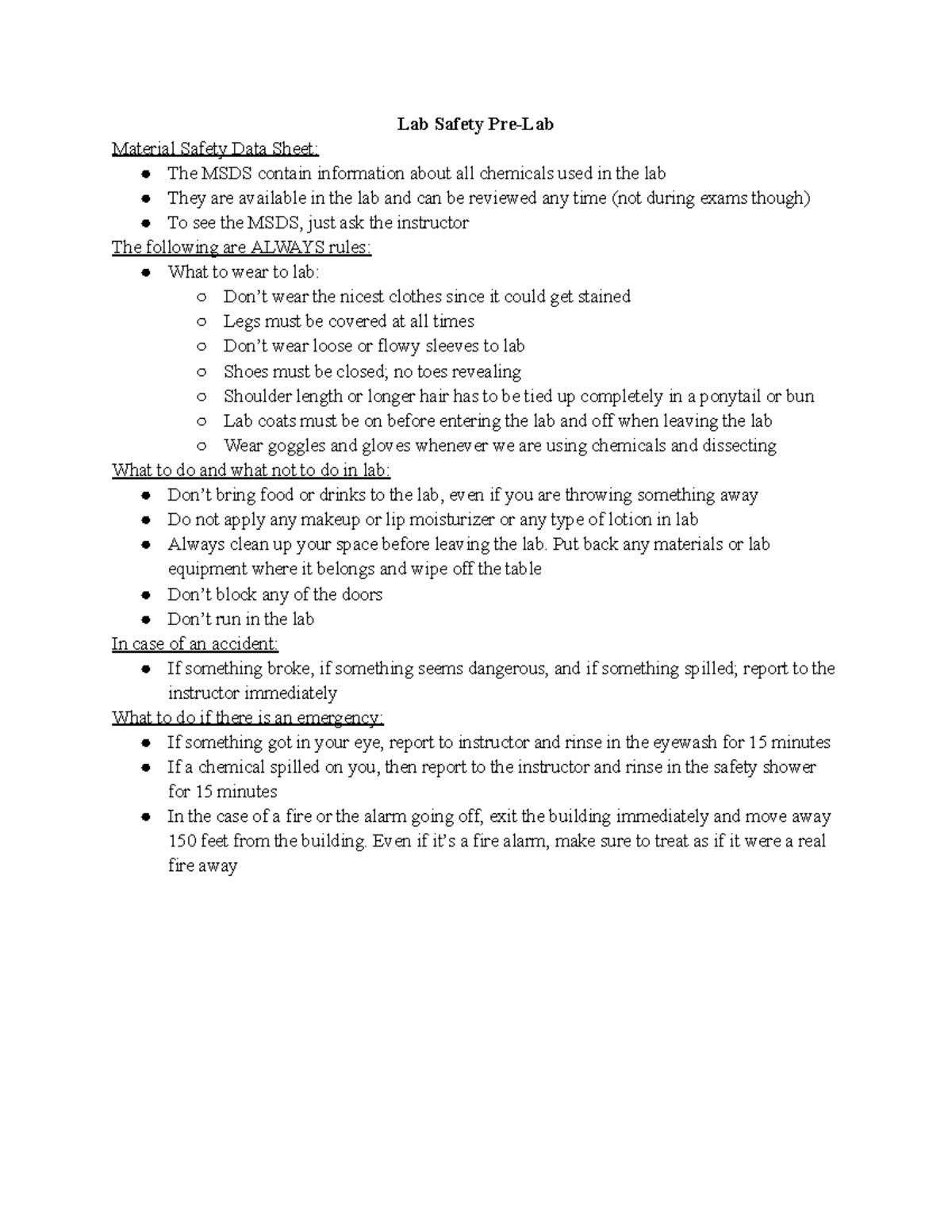 Pre-Lab Notes for A and P - Lab Safety Pre-Lab Material Safety Data ...