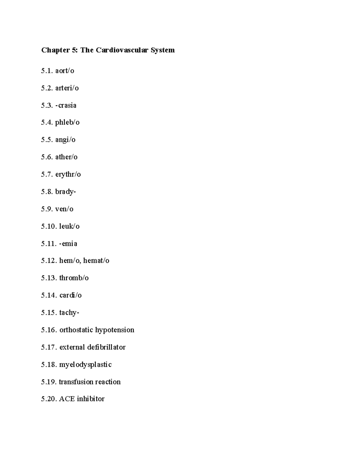 Chapter 5 Workbook - terminology review - Chapter 5: The Cardiovascular ...