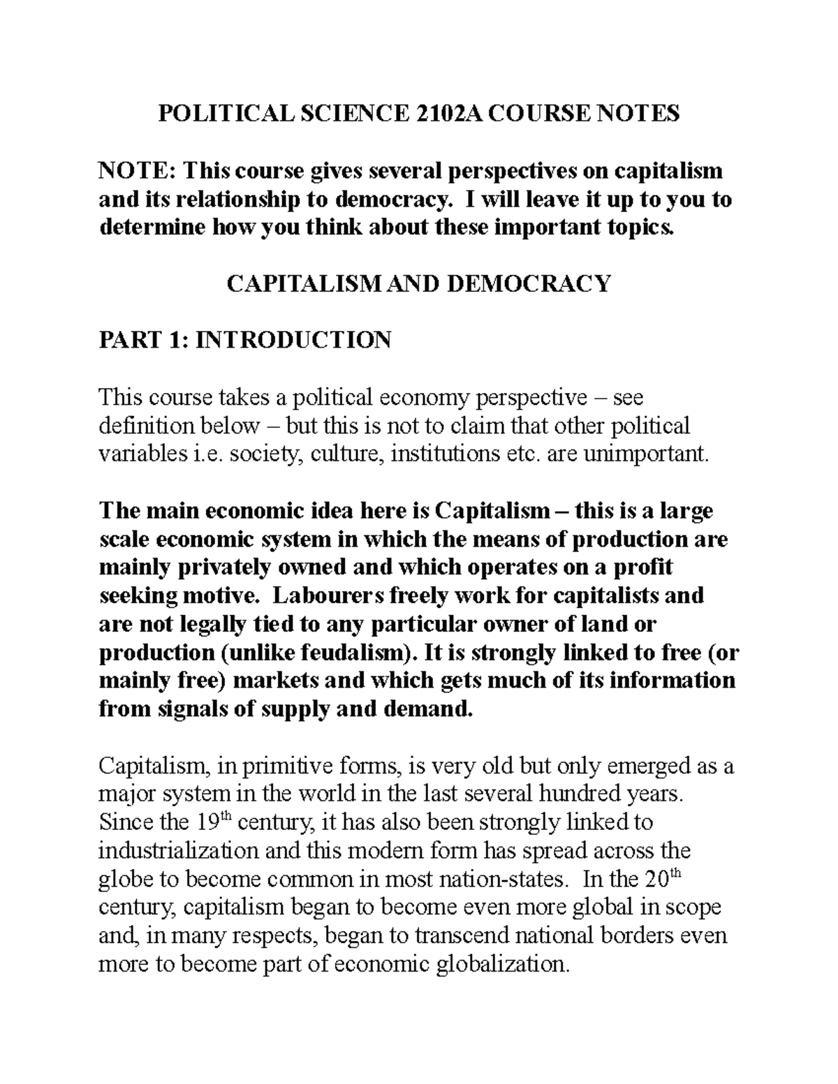 2102A course notes 2022 - POLITICAL SCIENCE 2102A COURSE NOTES NOTE ...