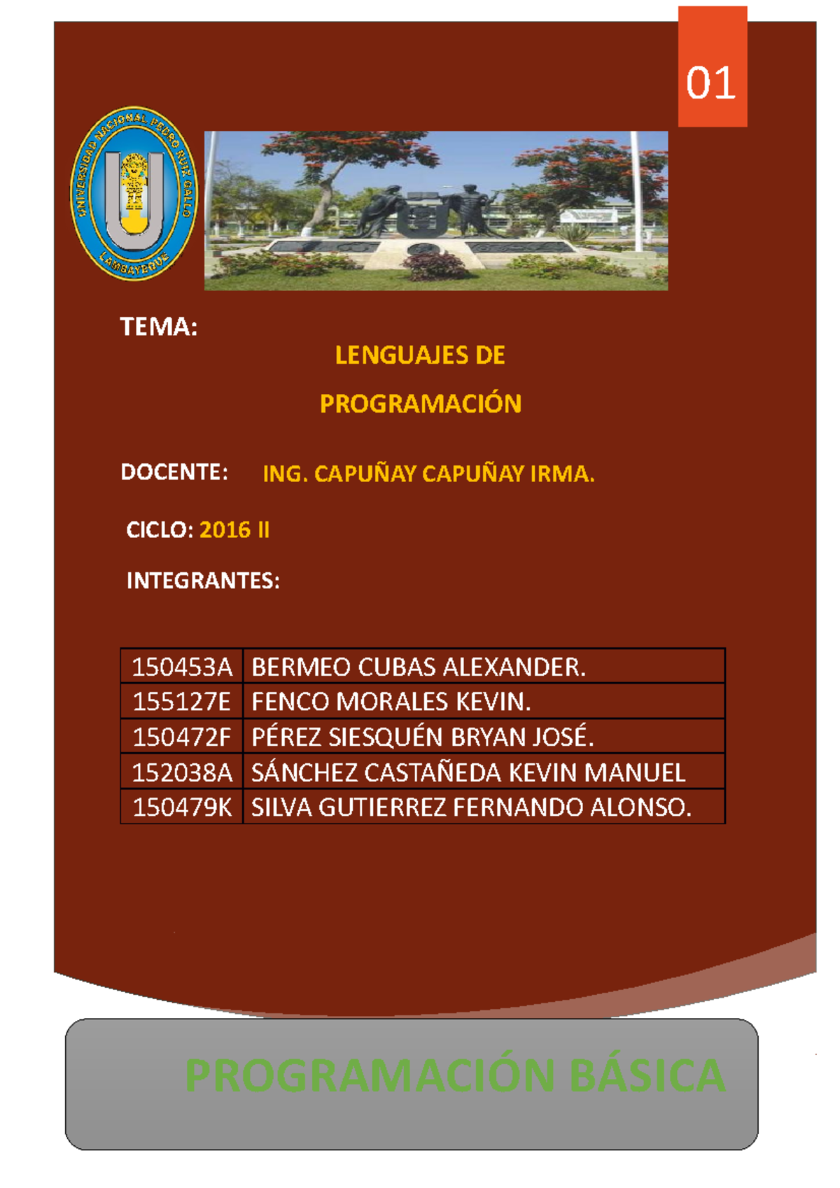 325246547 Informe N 1 Lenguaje de Programacion - 01 LENGUAJES DE ...