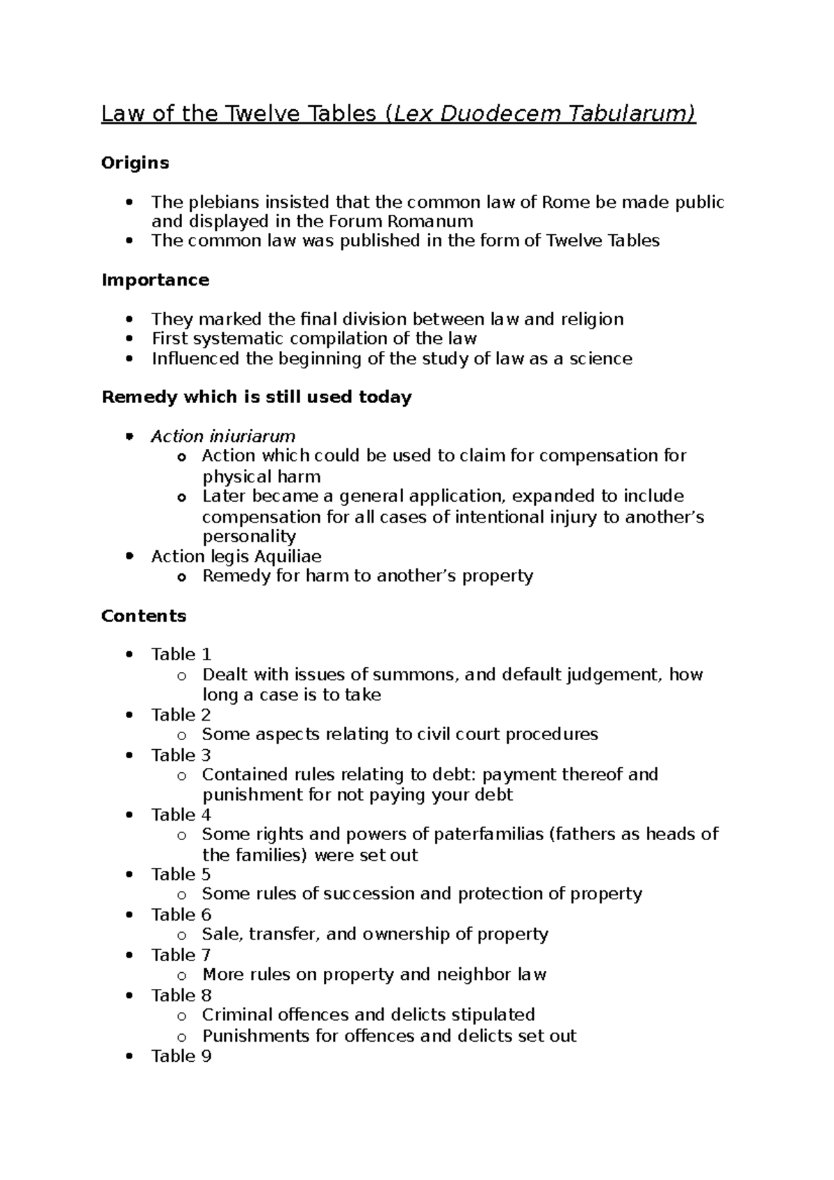 Roman Law - Law of the Twelve Tables (Lex Duodecem Tabularum) Origins ...