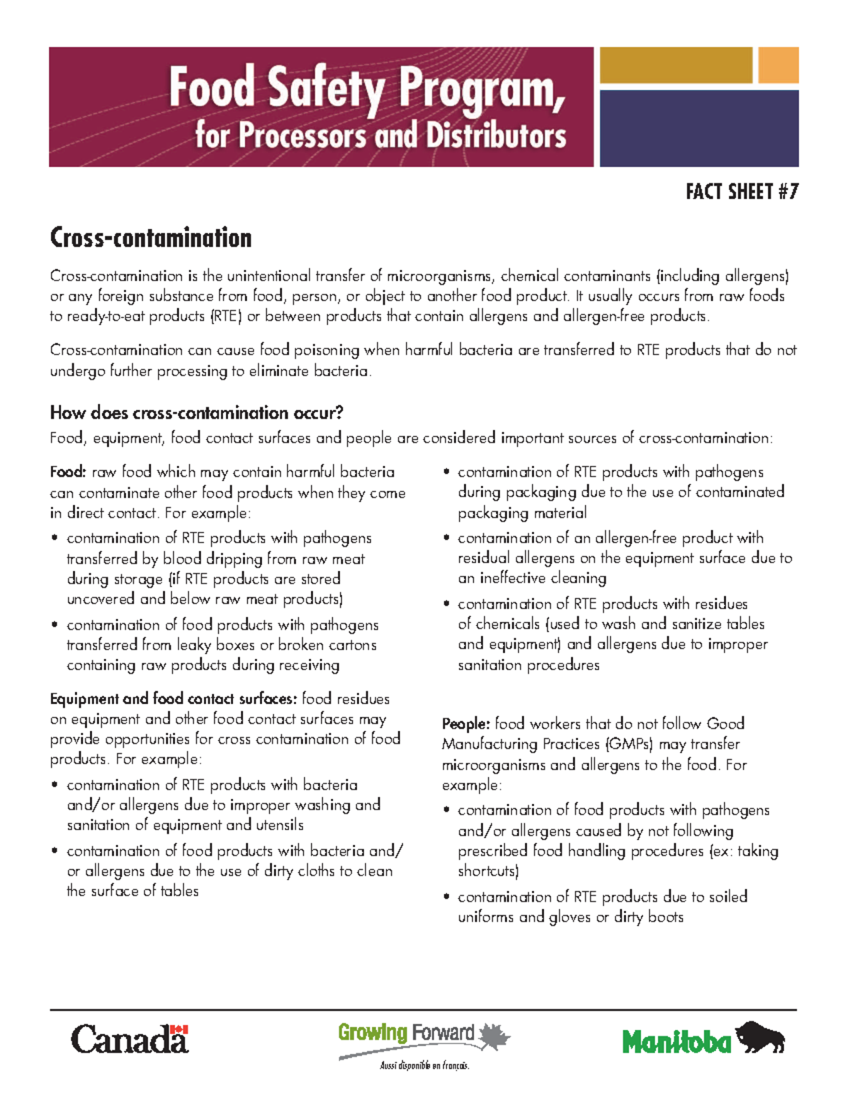 Cross contamination - Sushma - FACT SHEET is the unintentional transfer ...