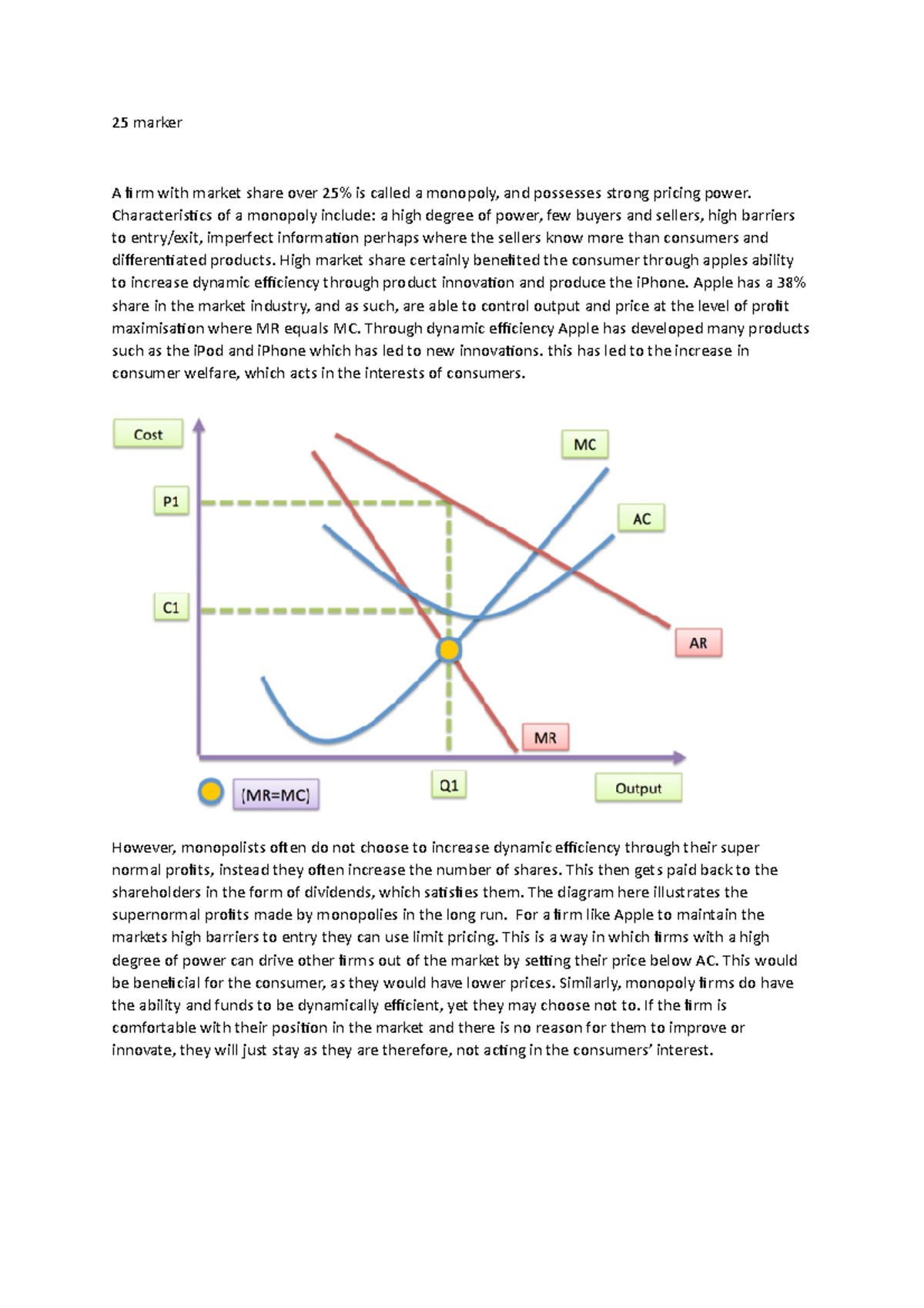 25 marker - Lecture notes 1-2 - 25 marker A irm with market share over ...