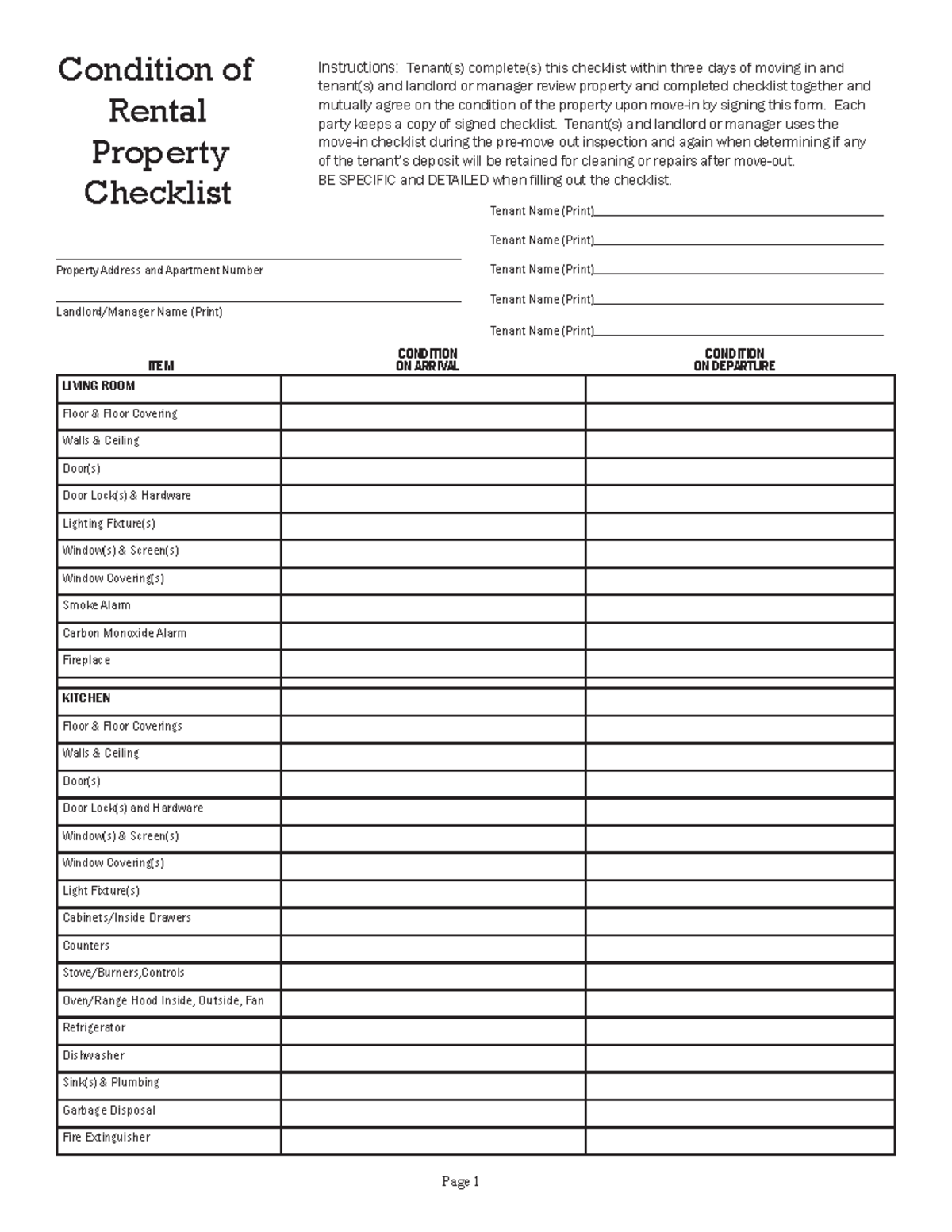 Rental-condition-checklist - LIVING ROOM Floor & Floor Covering Walls ...