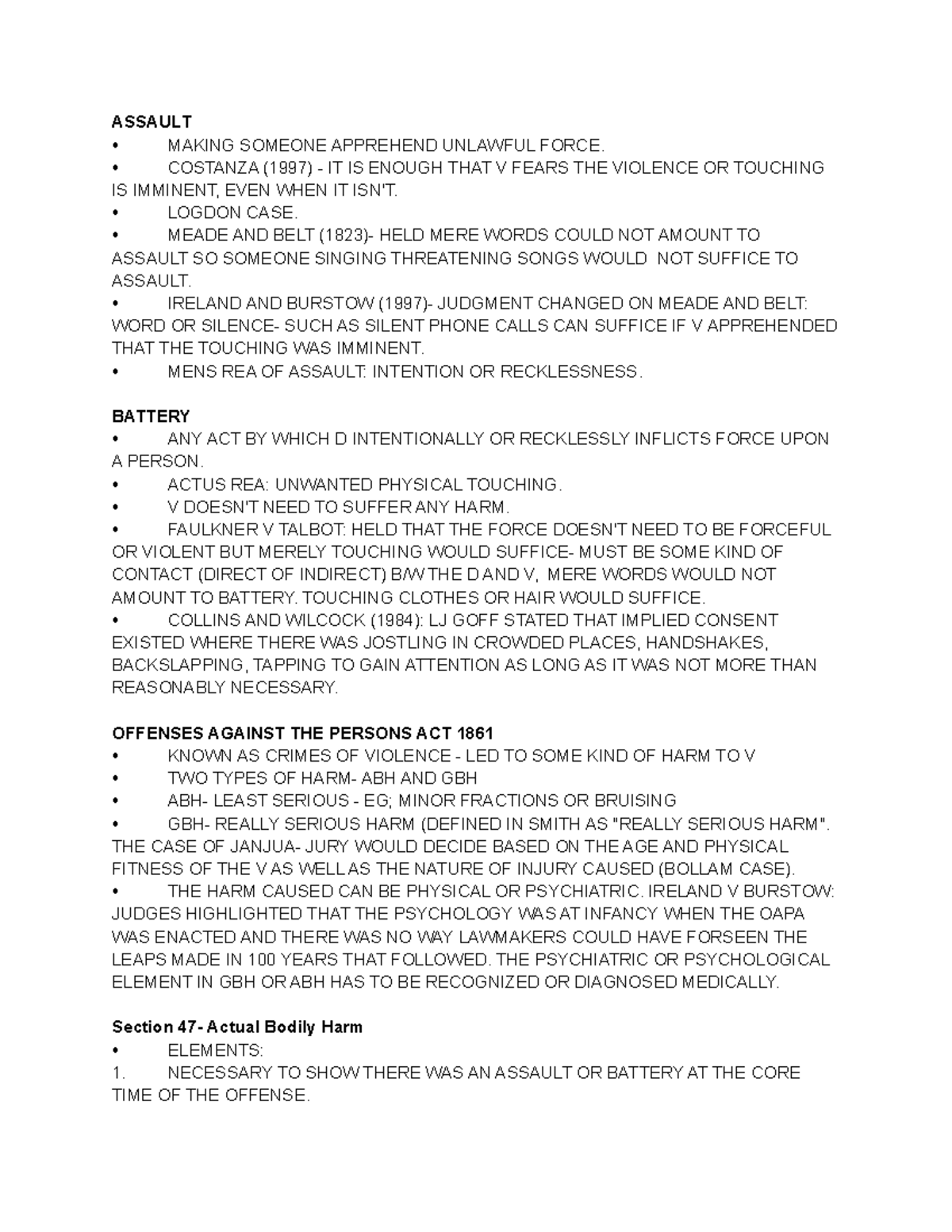 Assault and Battery - Criminal Law - SZABIST - Studocu
