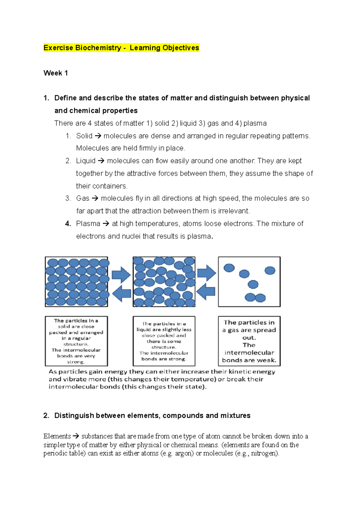Exercise Biochemistry - Learning Objectives - Define and describe the ...