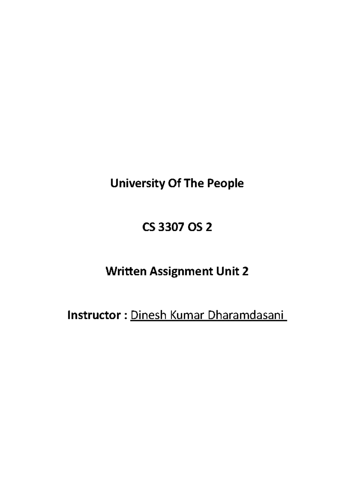Written assignment 2 - A+ as final result - University Of The People CS 3307 OS 2 Written ...