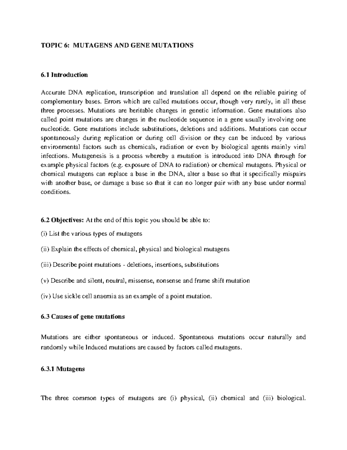 Topic 5 Mutagens and gene mutations 2001 - TOPIC 6: MUTAGENS AND GENE ...