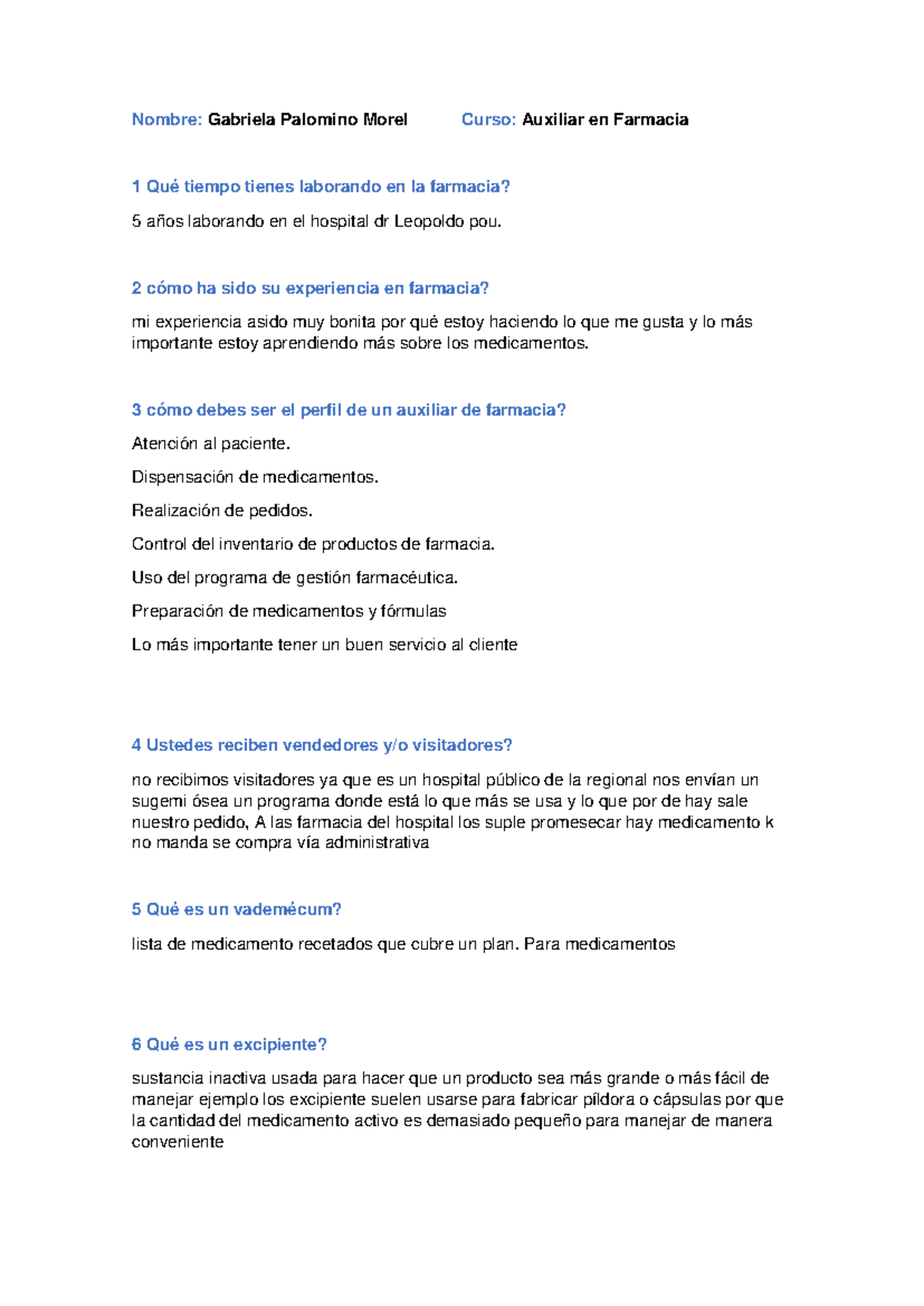 Tarea de gabby farmacia - Nombre: Gabriela Palomino Morel Curso ...