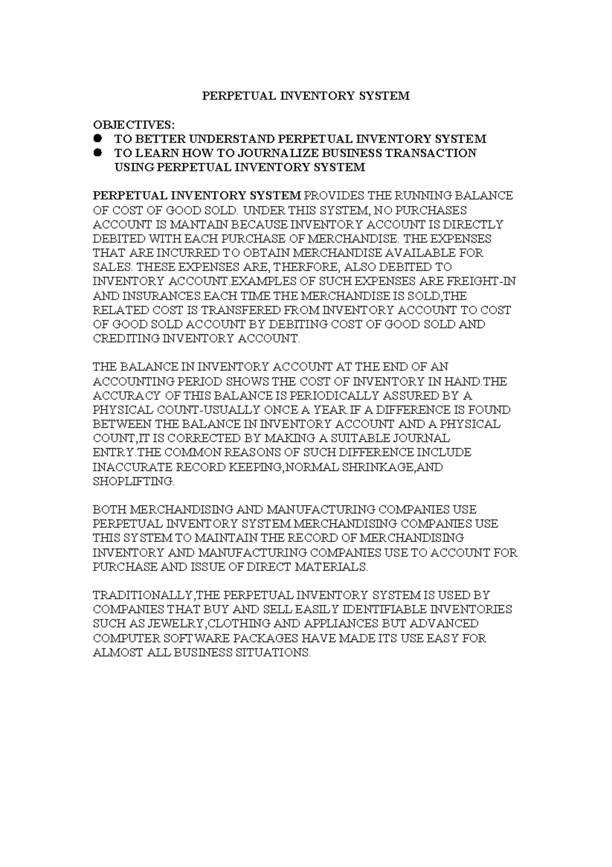 Xanxeah fabm - PERPETUAL INVENTORY SYSTEM OBJECTIVES: TO BETTER UNDERSTAND PERPETUAL INVENTORY ...