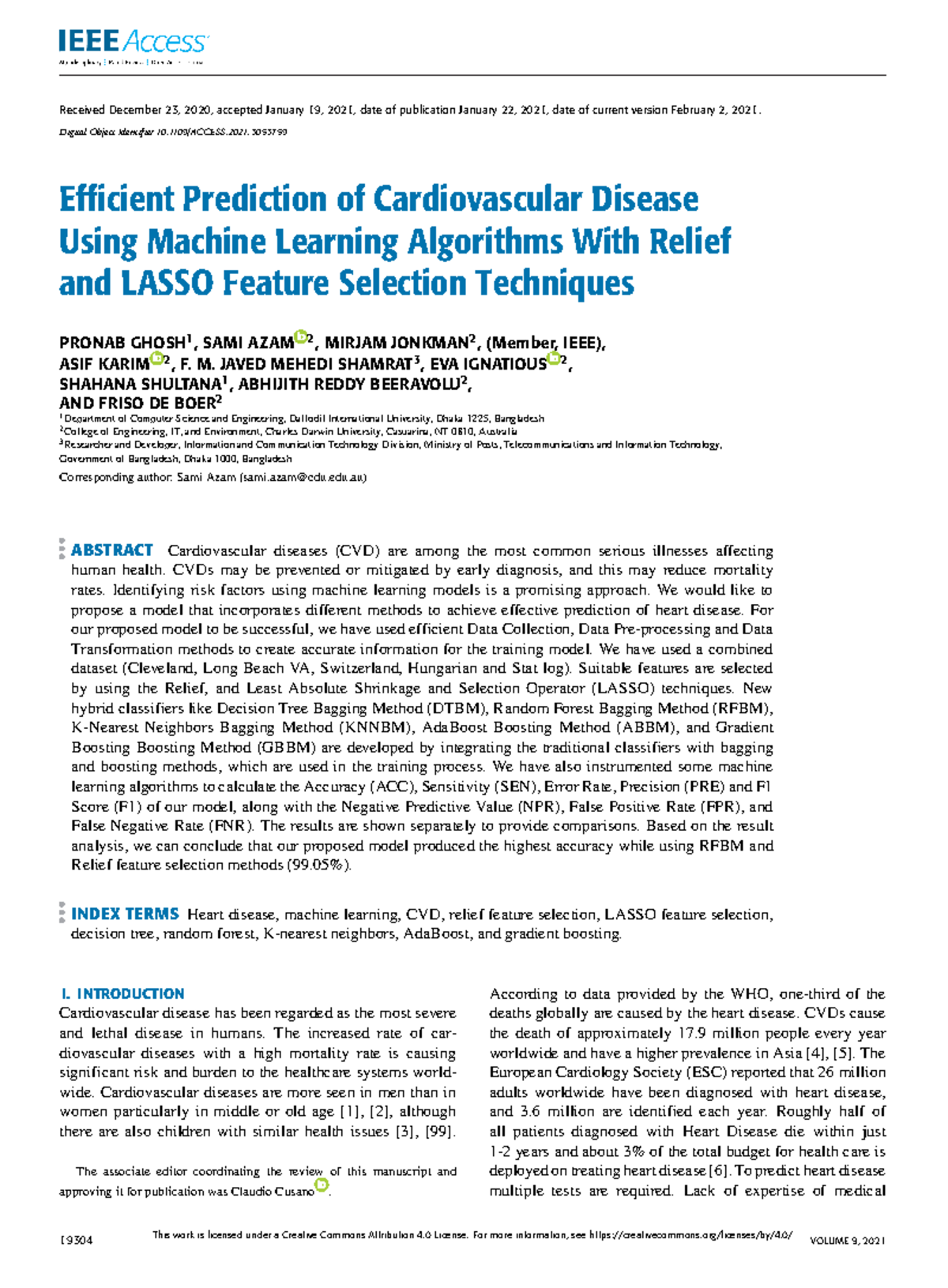 Efficient Prediction Of Cardiovascular Disease Using Machine Learning Algorithms With Relief And
