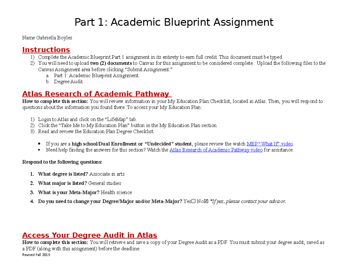 Academic Blueprint Part 1 nse - This document must be typed. You will ...