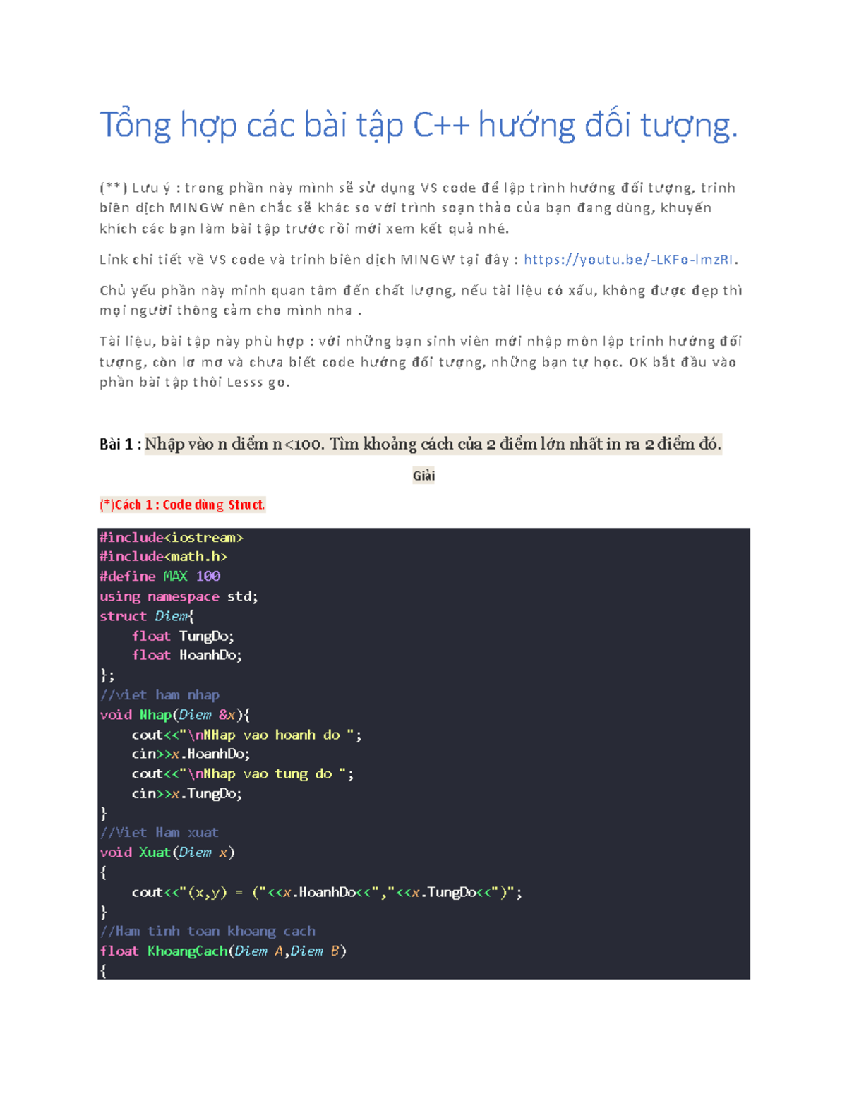 Tổng hợp các bài tập C++ OOP phần 1 - Tổng hợp các bài tập C++ hướng ...