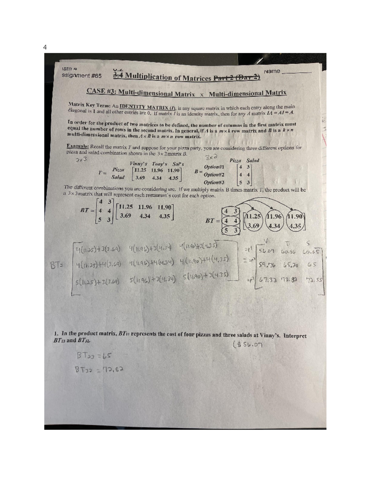 Math Assignment #65 - Multiplication of Matrices - MATH 5322 - Studocu