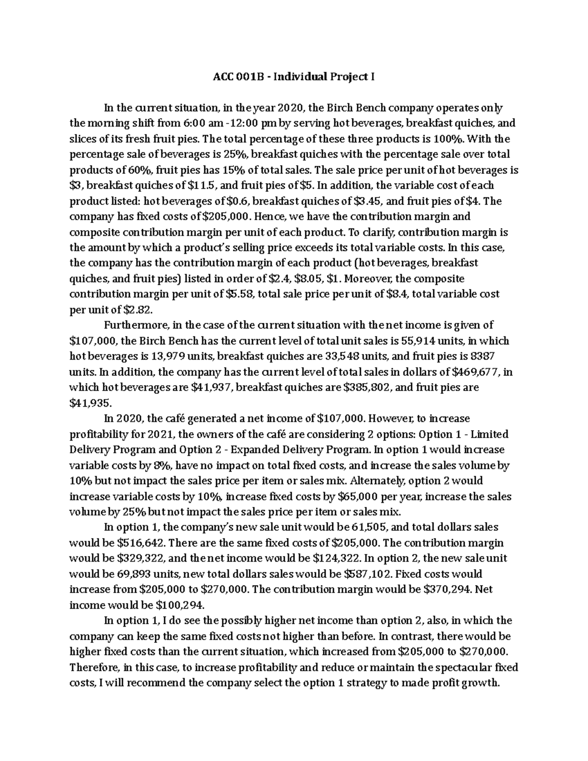 [ACC 1B] Project 1 Essay - ACC 001B - Individual Project I In the ...