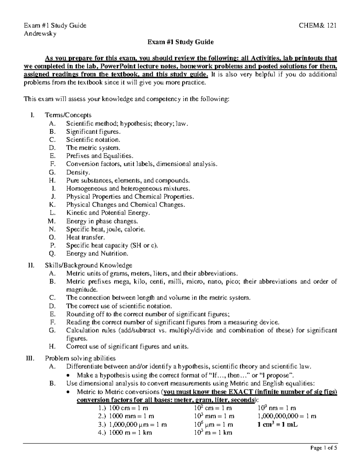 Exam #1 study guide - Andrewsky Exam #1 Study Guide As you prepare for ...