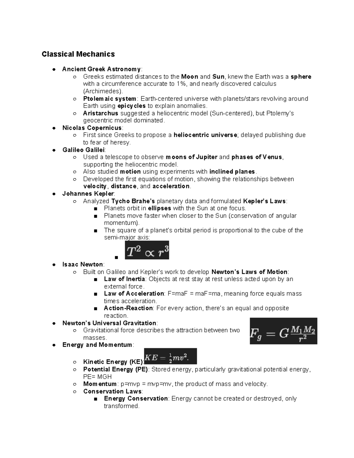 Physics - Notes for 1-3 - Classical Mechanics Ancient Greek Astronomy ...