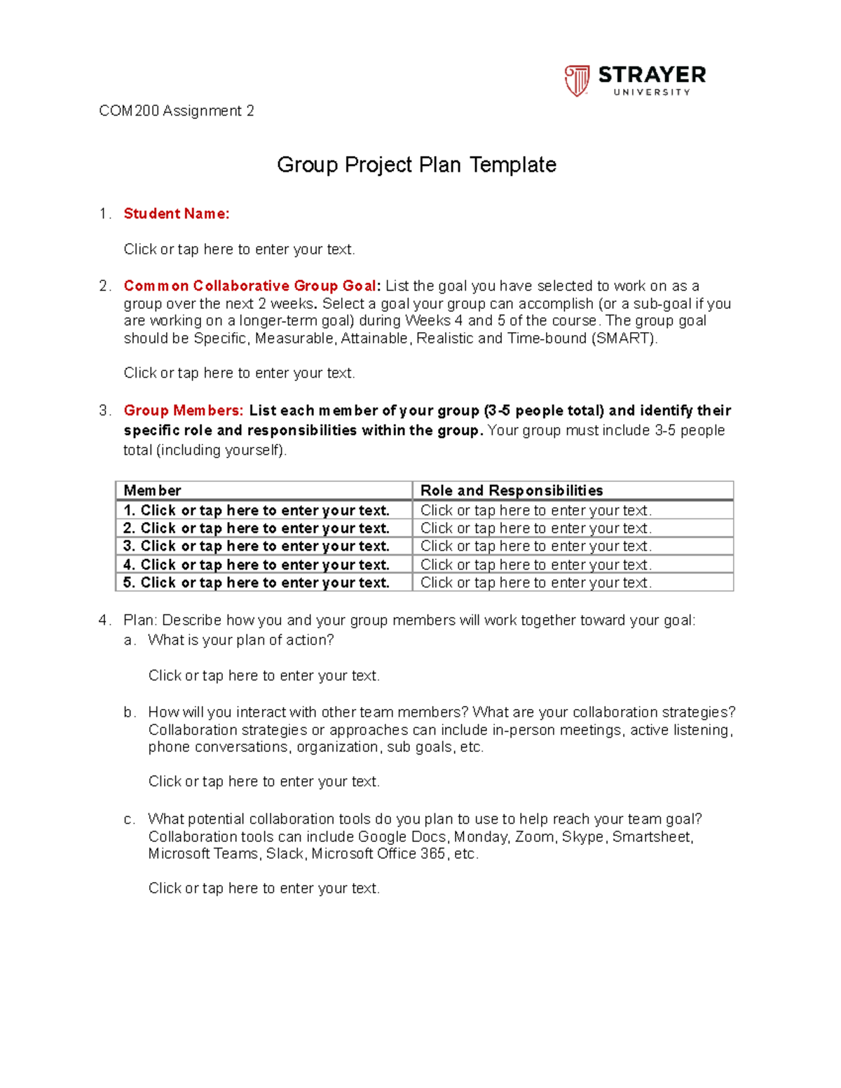 Cf Group Project Plan - COM200 Assignment 2 Group Project Plan Template ...