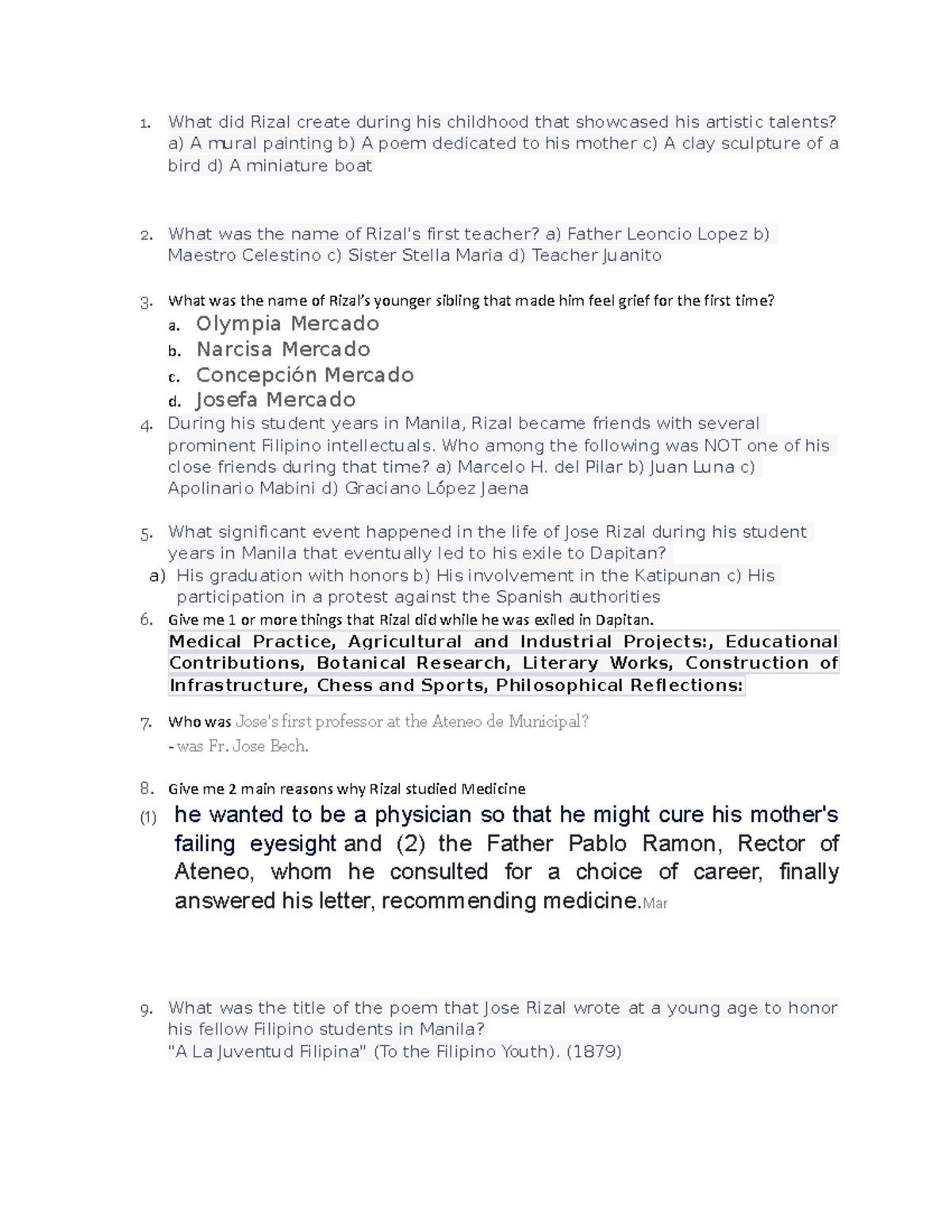 Rizal's Works - 1. What did Rizal create during his childhood that ...