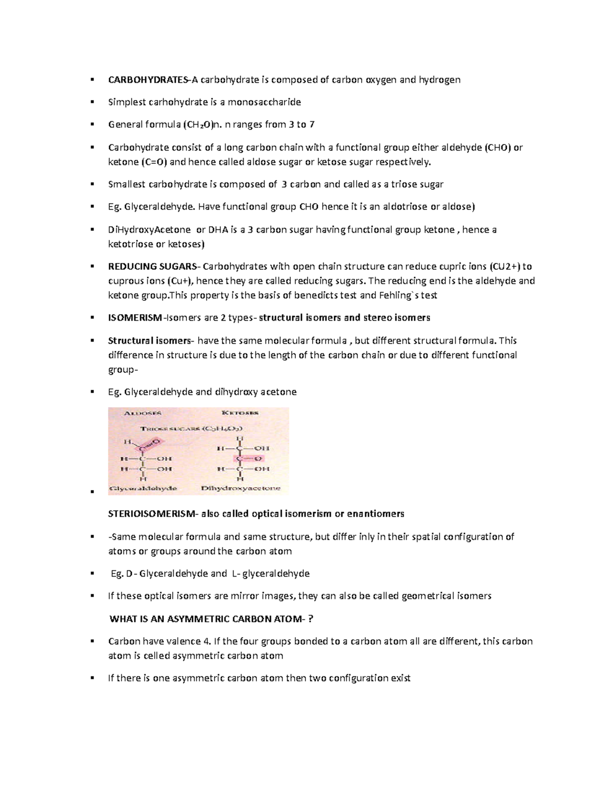 Biochemistry notes - CARBOHYDRATES-A carbohydrate is composed of carbon ...