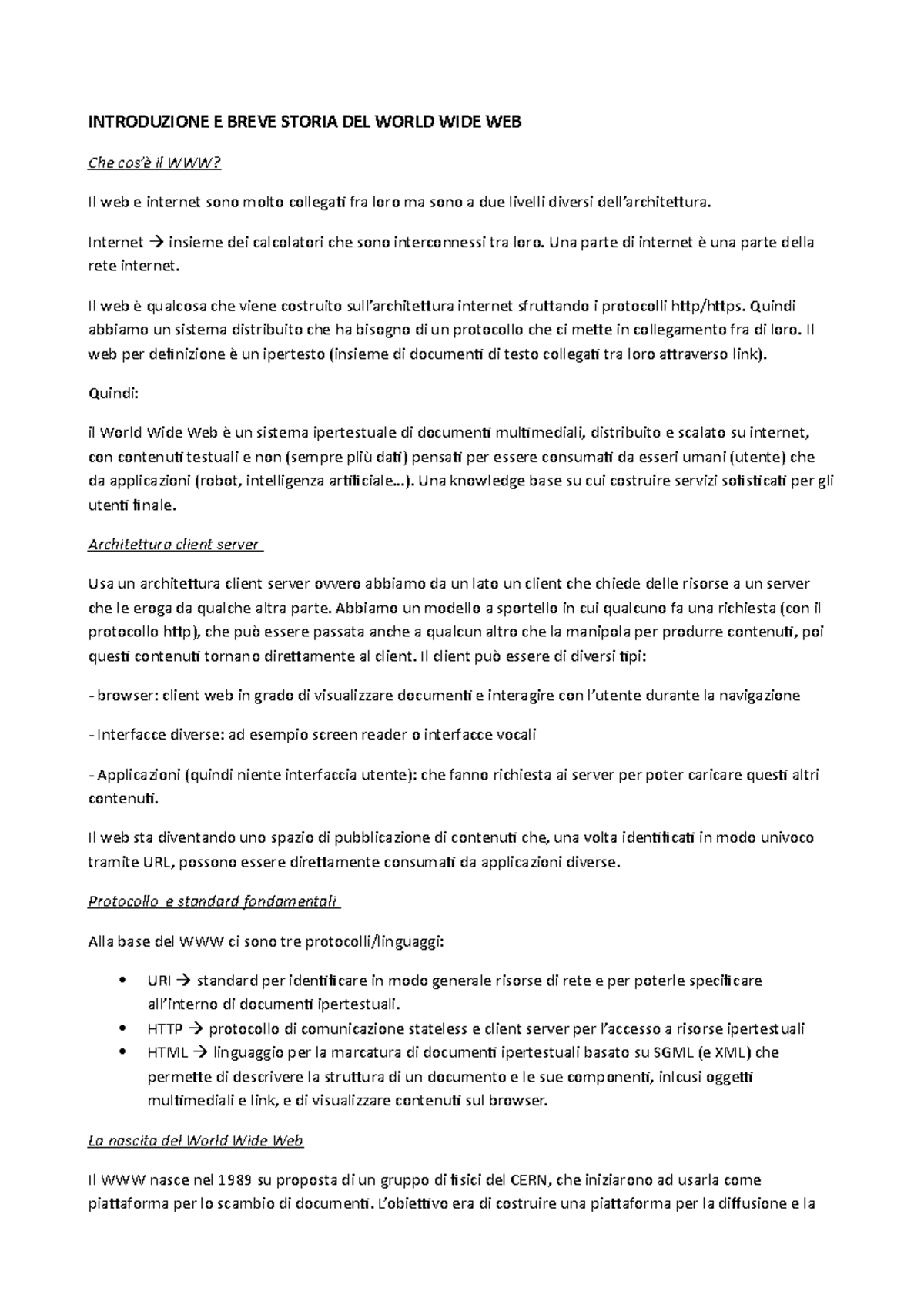 Tecweb - Riassunto del corso: concetti principali da sapere ...