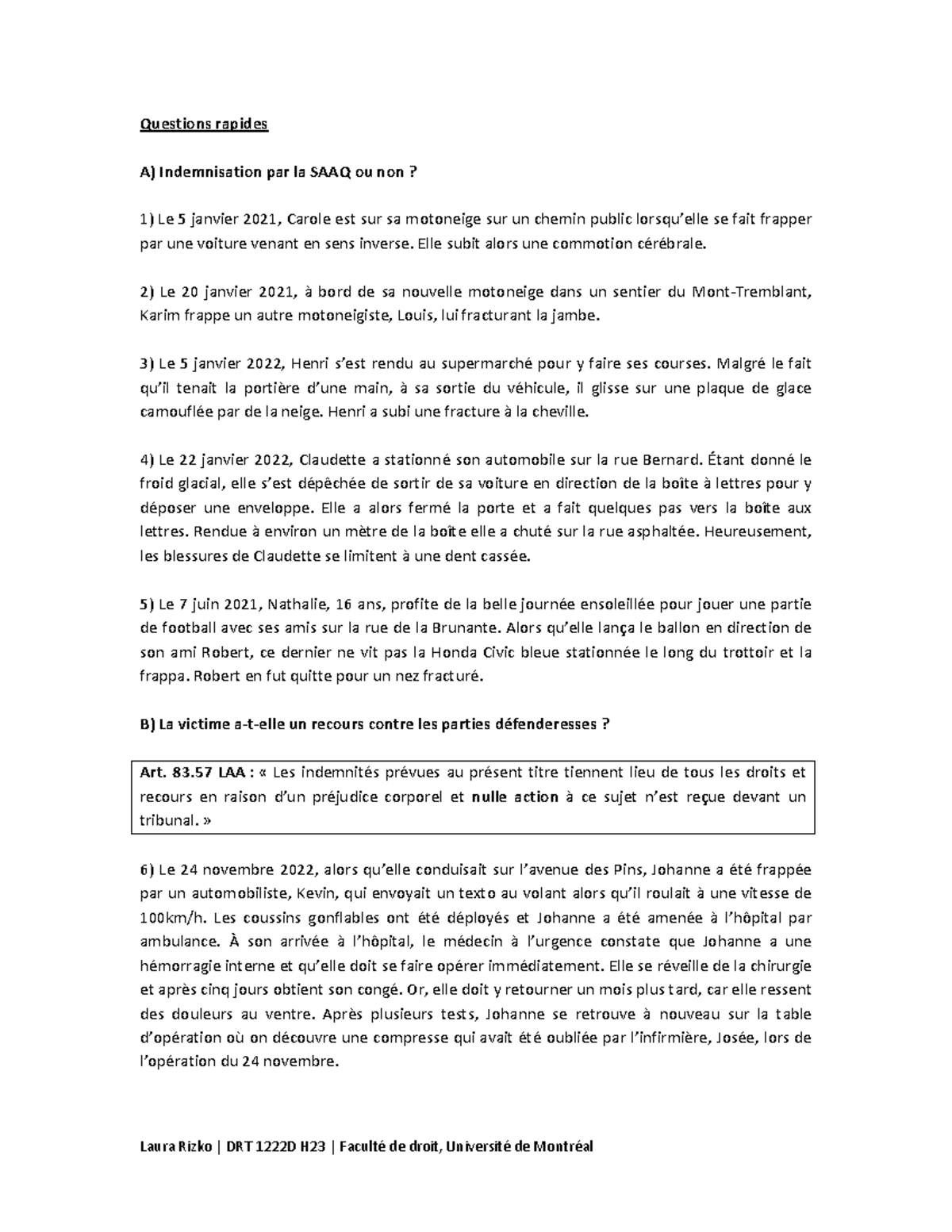 Cas pratiques LAA - Laura Rizko | DRT 1222D H23 | Faculté de droit ...