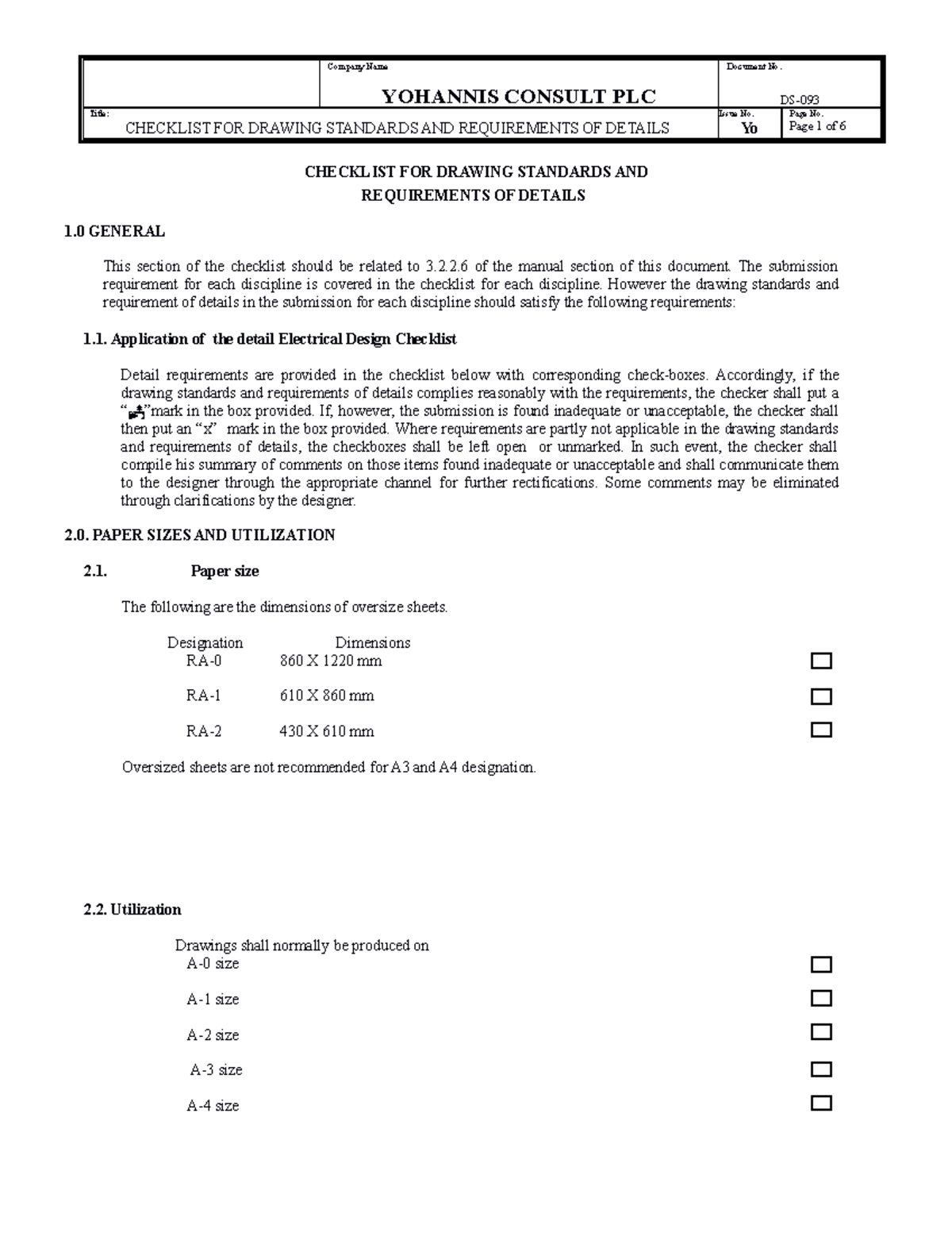 Checklist FOR Drawing Standards AND requirements nof details - YOHANNIS ...