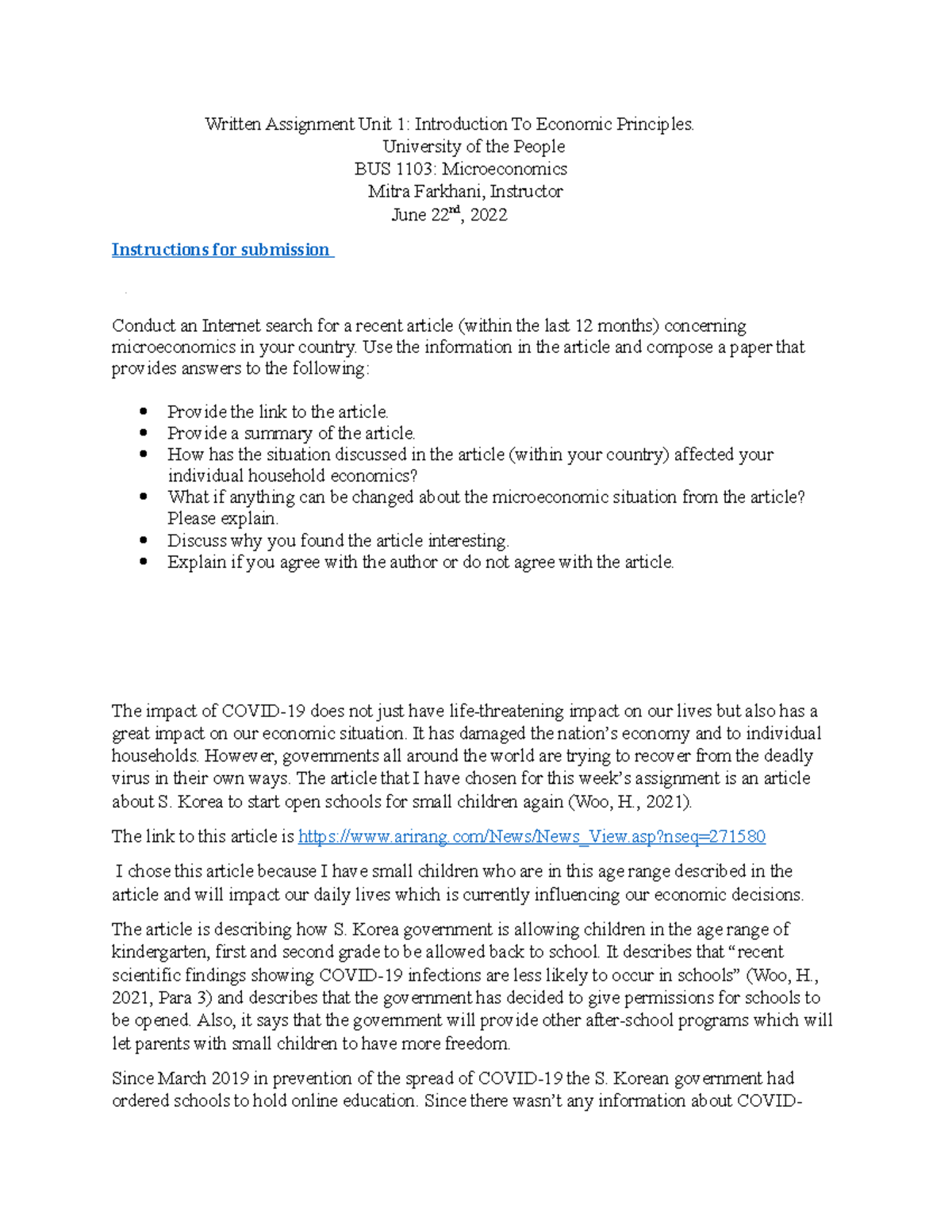 Written Assignment Unit 1 bus 1103 other student - Written Assignment Unit 1: Introduction To ...