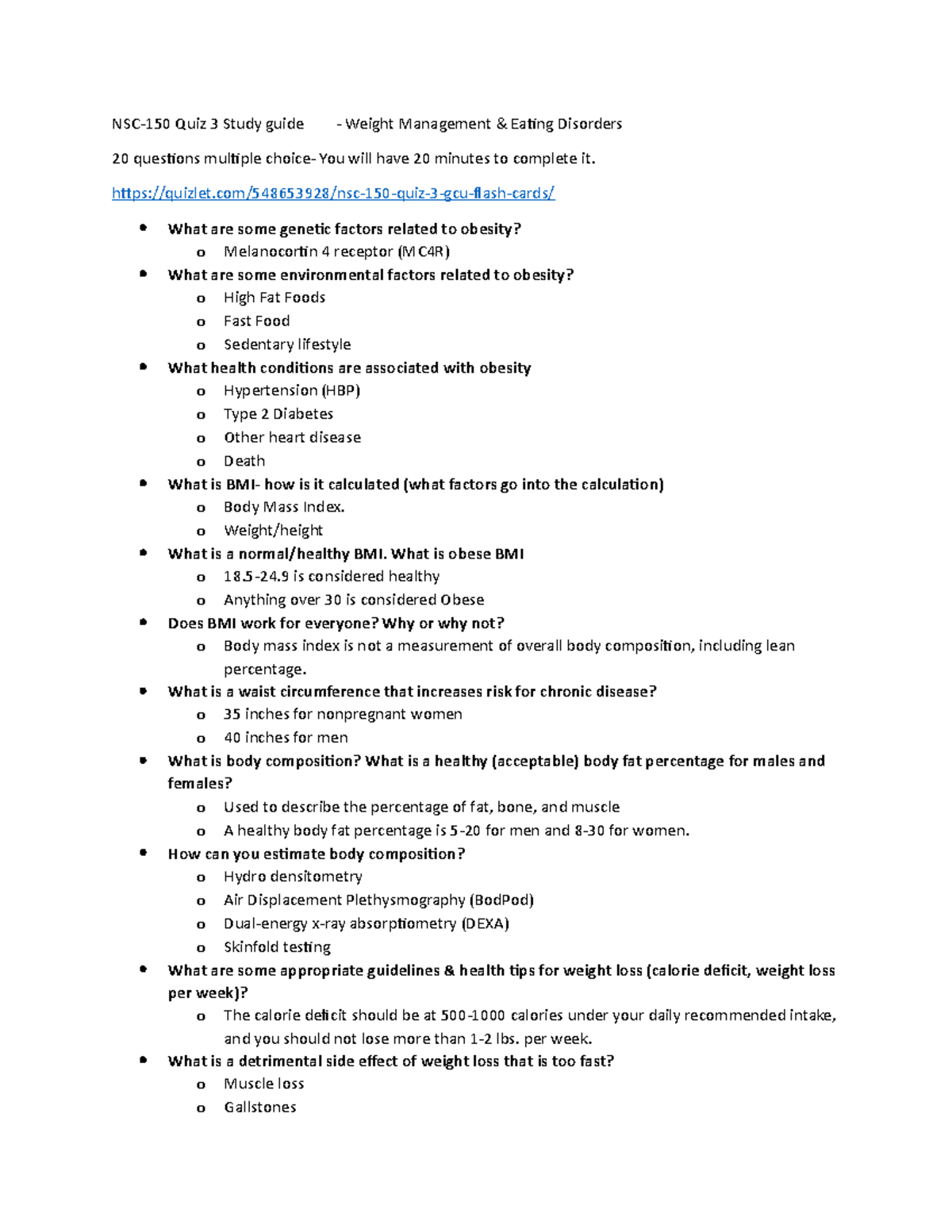Nutrition exam number 3, Study Guide - NSC-150 Quiz 3 Study guide ...