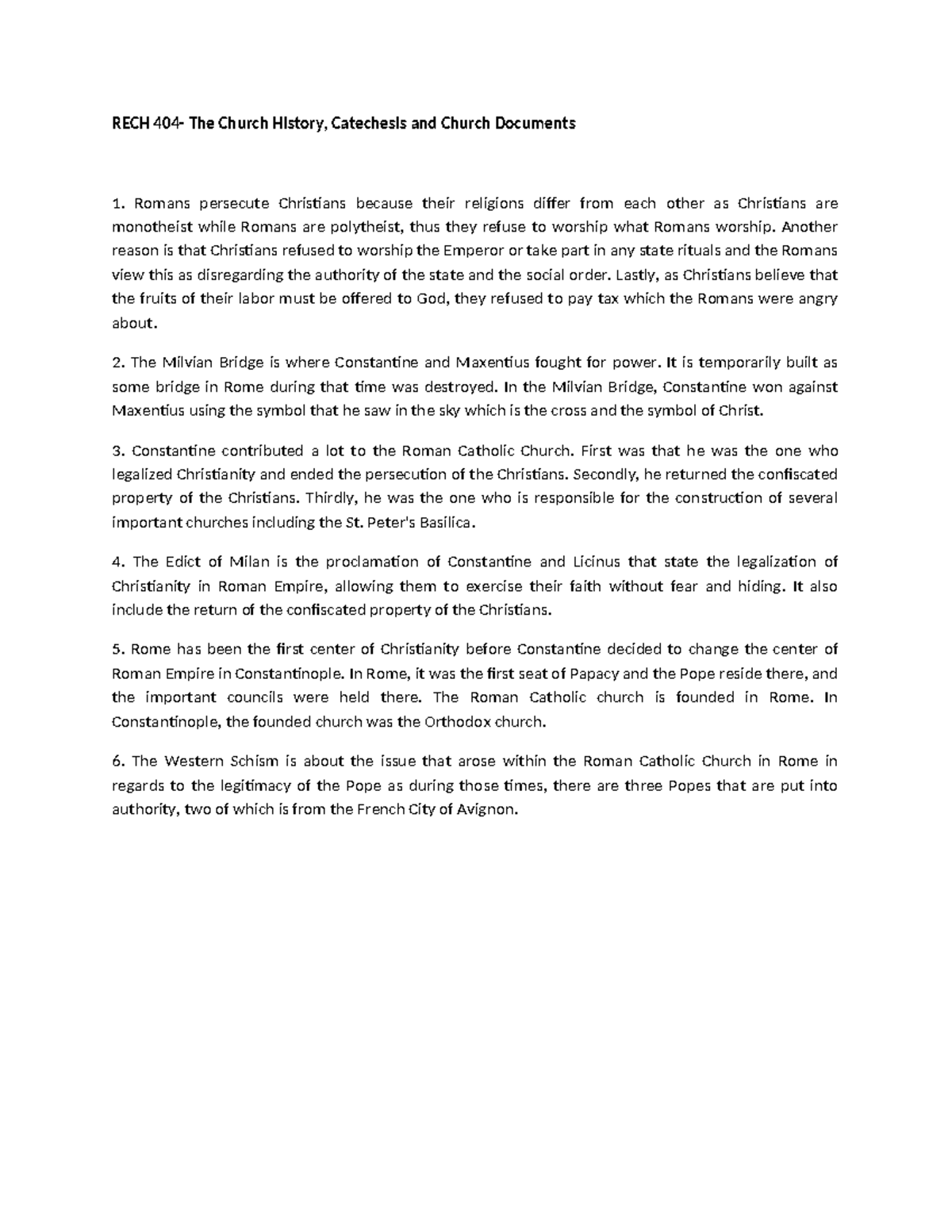 Church History -Roman Persecution - RECH 404- The Church History ...