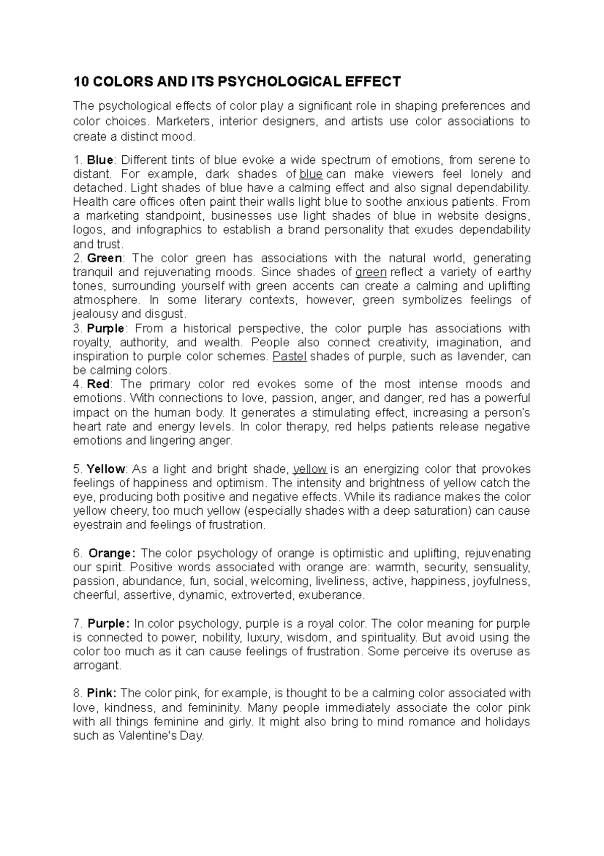 10 Colors AND ITS Psychological Effect - 10 COLORS AND ITS ...