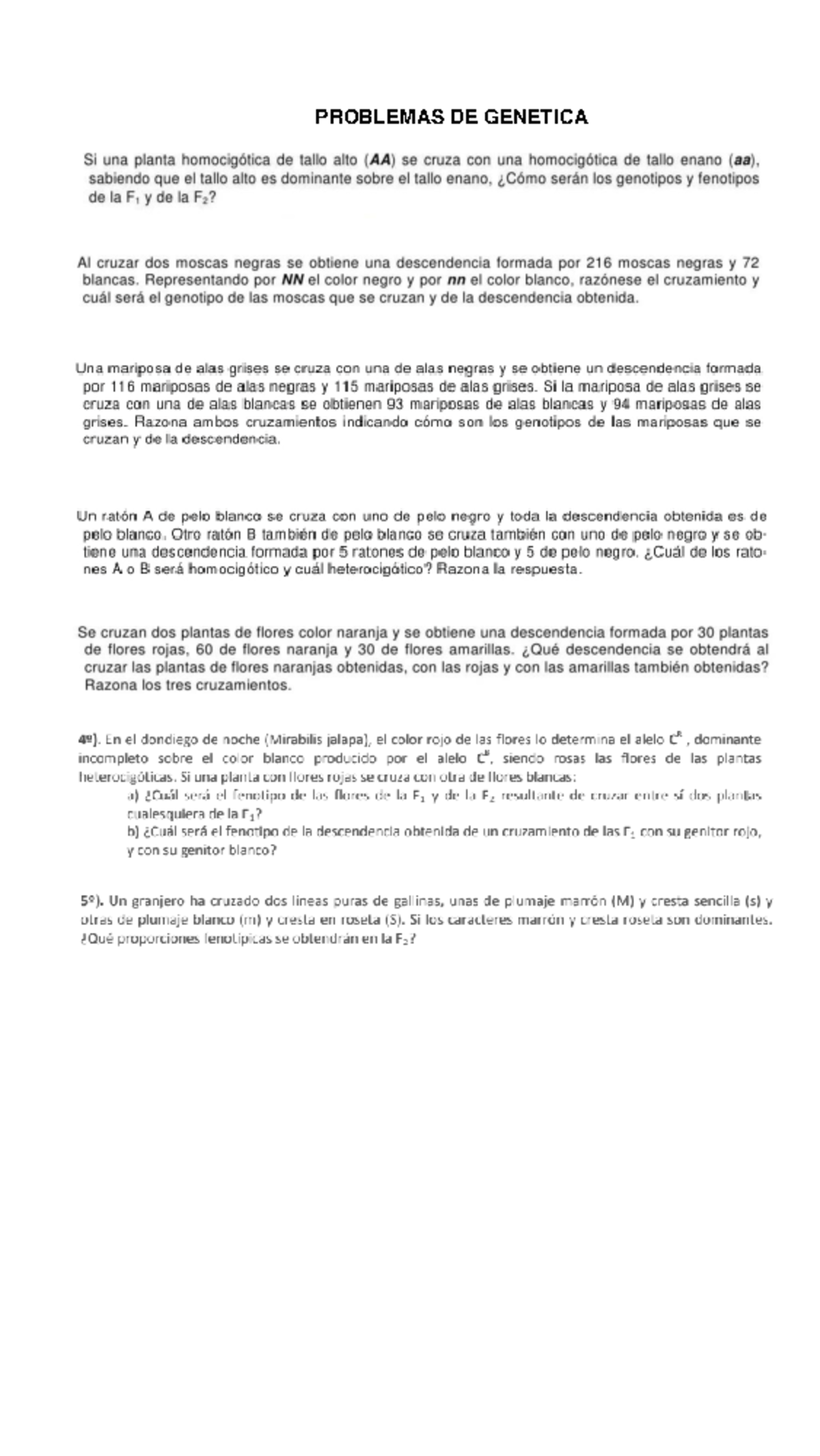 Mendel 2 - Genética Molecular - PROBLEMAS DE GENETICA - Studocu