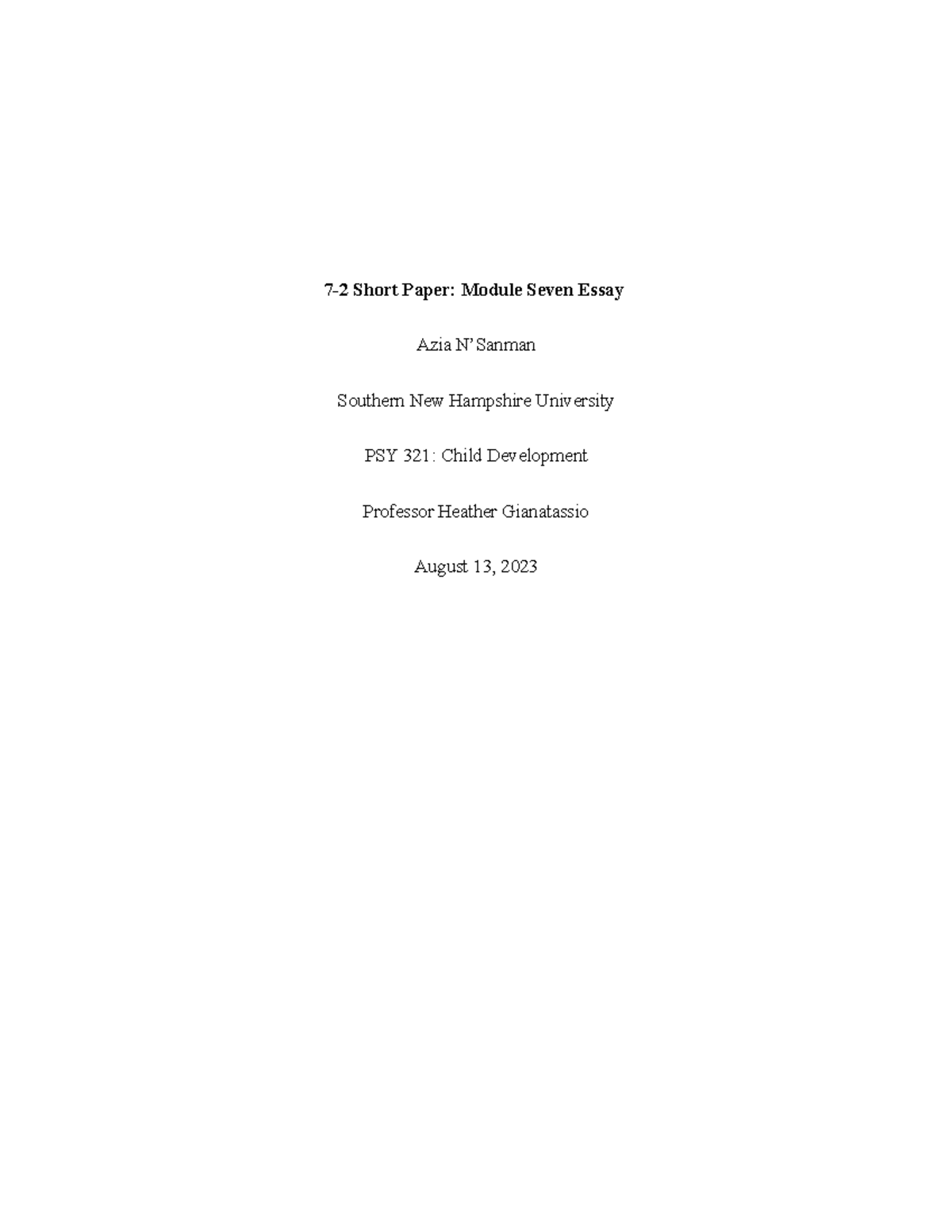 7-2 Short Paper Module 7 Essay PSY 321 - 7-2 Short Paper: Module Seven ...