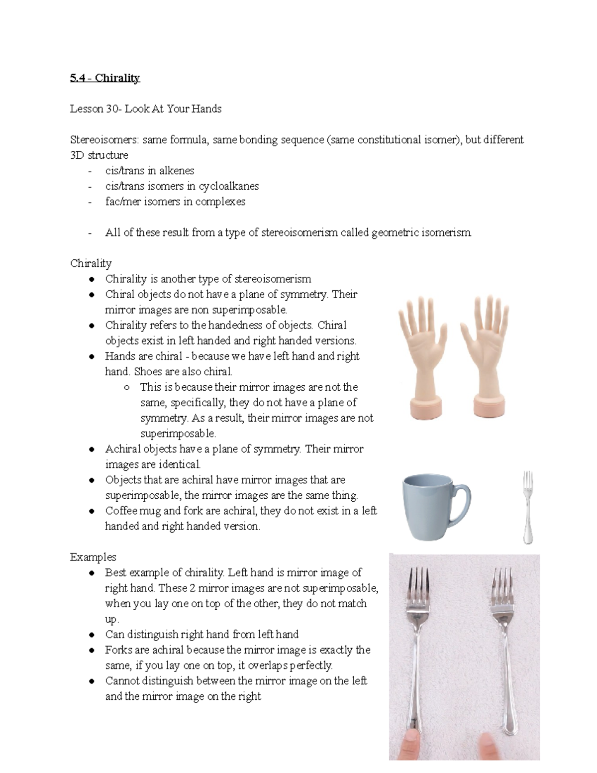 chem 1301 module 5.4 - 5 - Chirality Lesson 30- Look At Your Hands ...