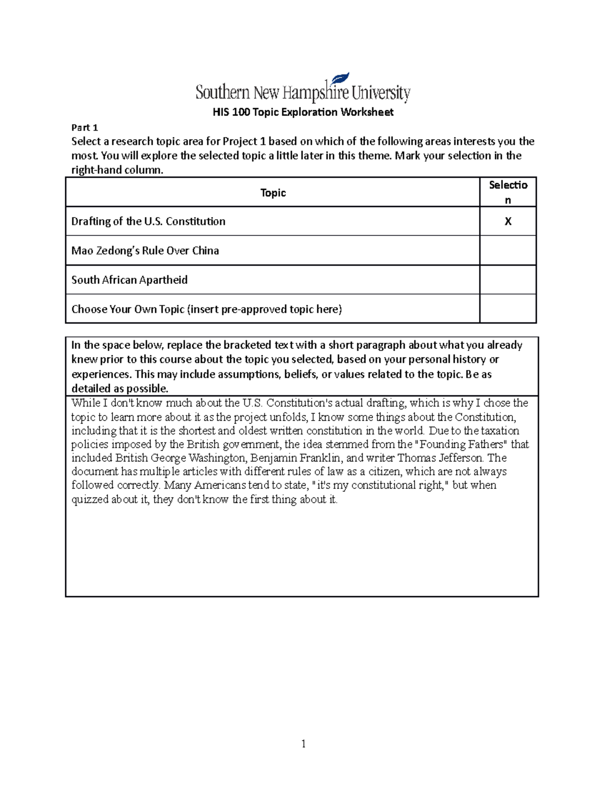 HIS 100 Topic Exploration Worksheet - HIS 100 Topic Exploration ...