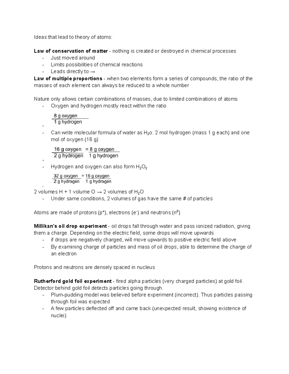 8-30 class notes - Law of conservation of matter/multiple proportions ...