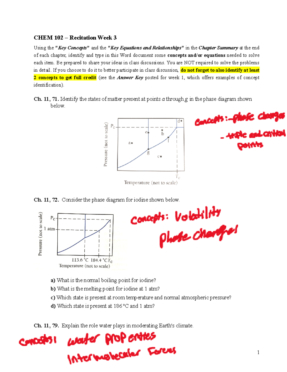 CHEM 102 Recitation Week3(1) copy - CHEM 102 – Recitation Week 3 Using the "Key Concepts" - Studocu
